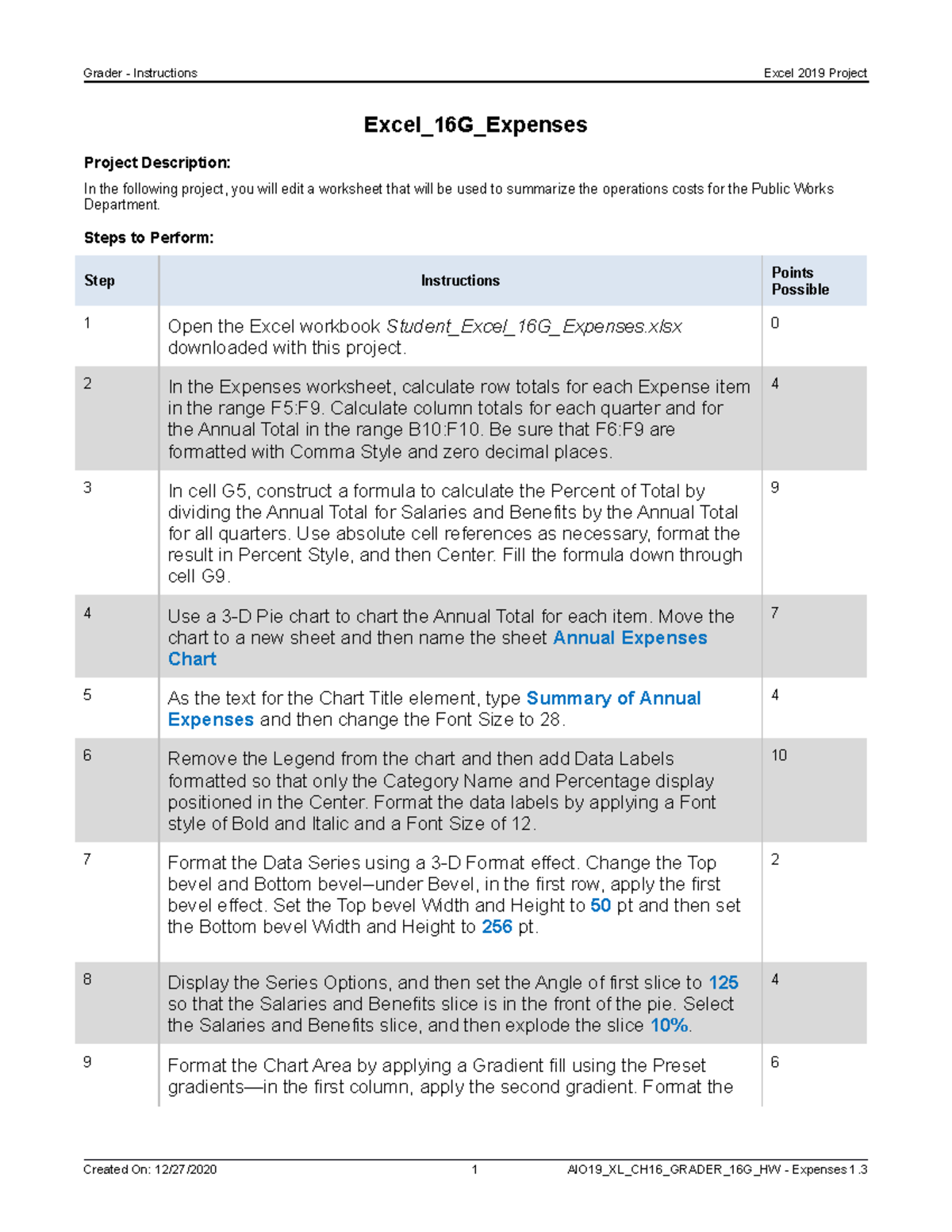 Excel 16G Expenses Instructions - Grader - Instructions Excel 2019 Project Excel_16G_Expenses ...