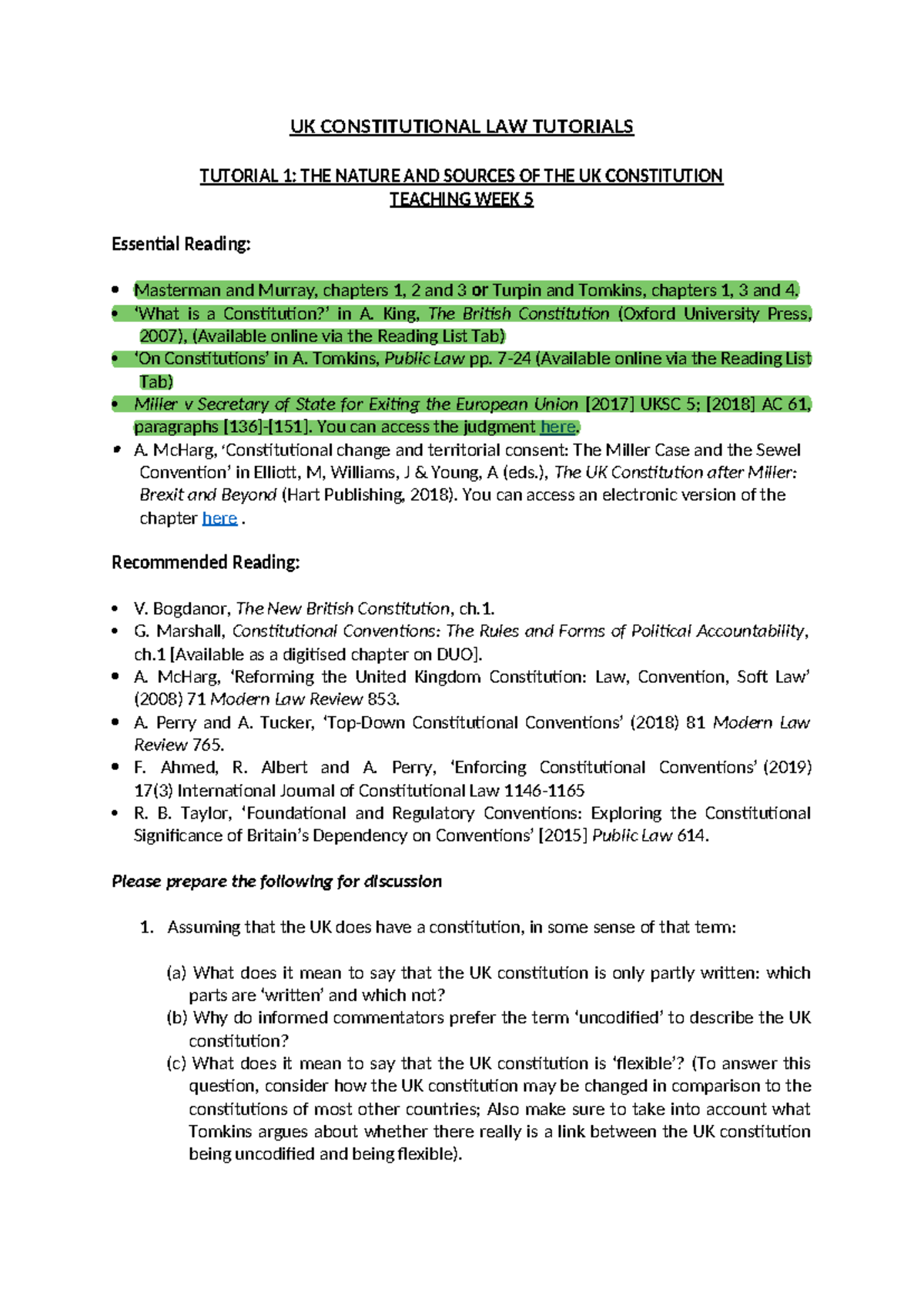 Tutorial 1 - Tagged - UK CONSTITUTIONAL LAW TUTORIALS TUTORIAL 1: THE ...