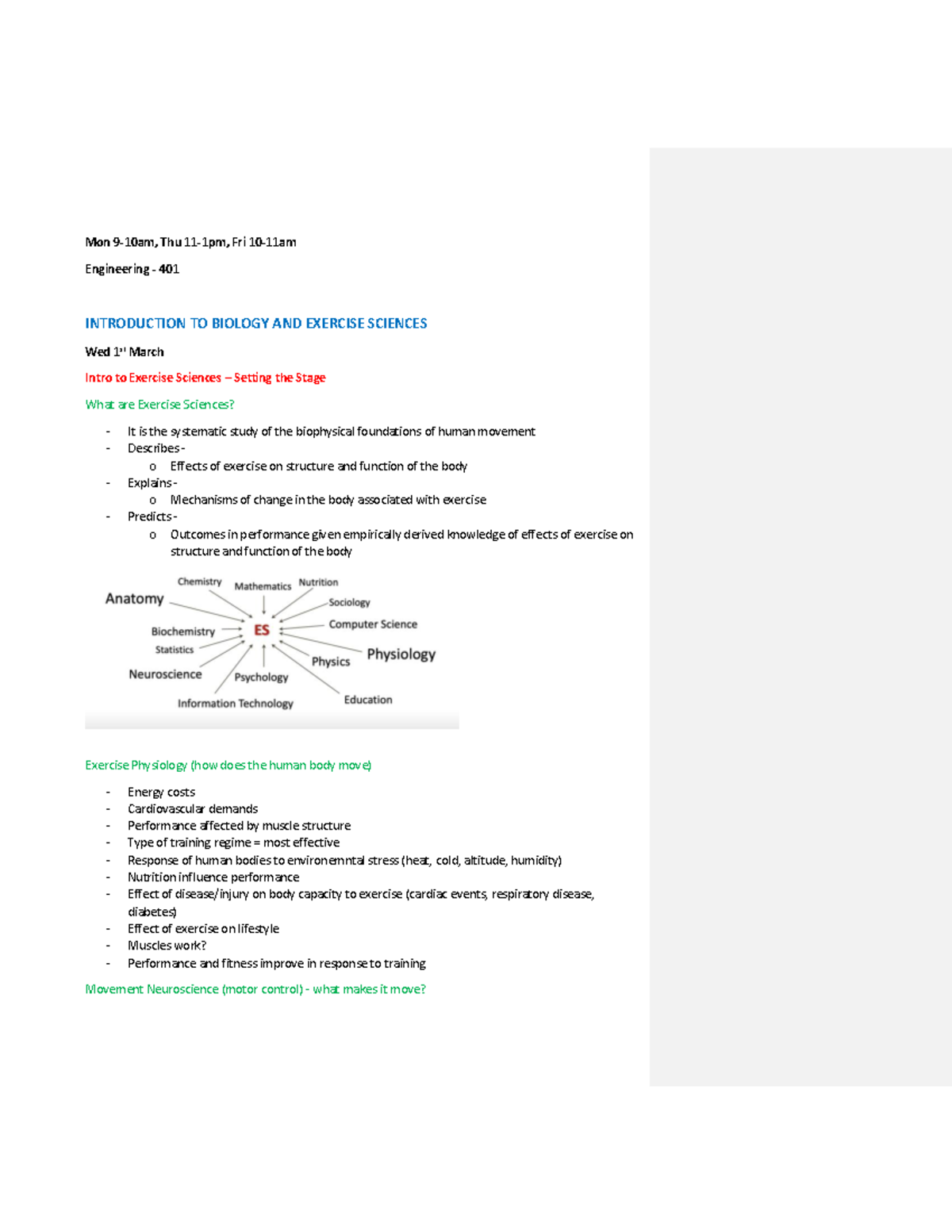 Exersci 101 - Foundations of Exercise and Sport Sciences - Mon 9-10am ...