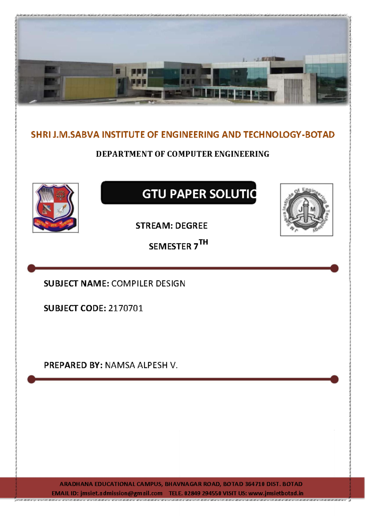 Compiler Design materials 5 to 33 start - SHRI J.M INSTITUTE OF ...