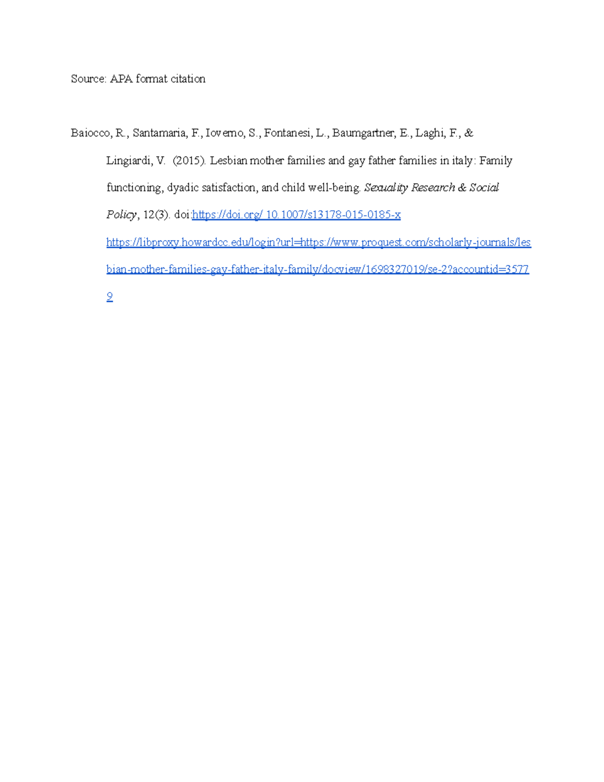 Research Assignment 2 draft - Source: APA format citation Baiocco, R ...