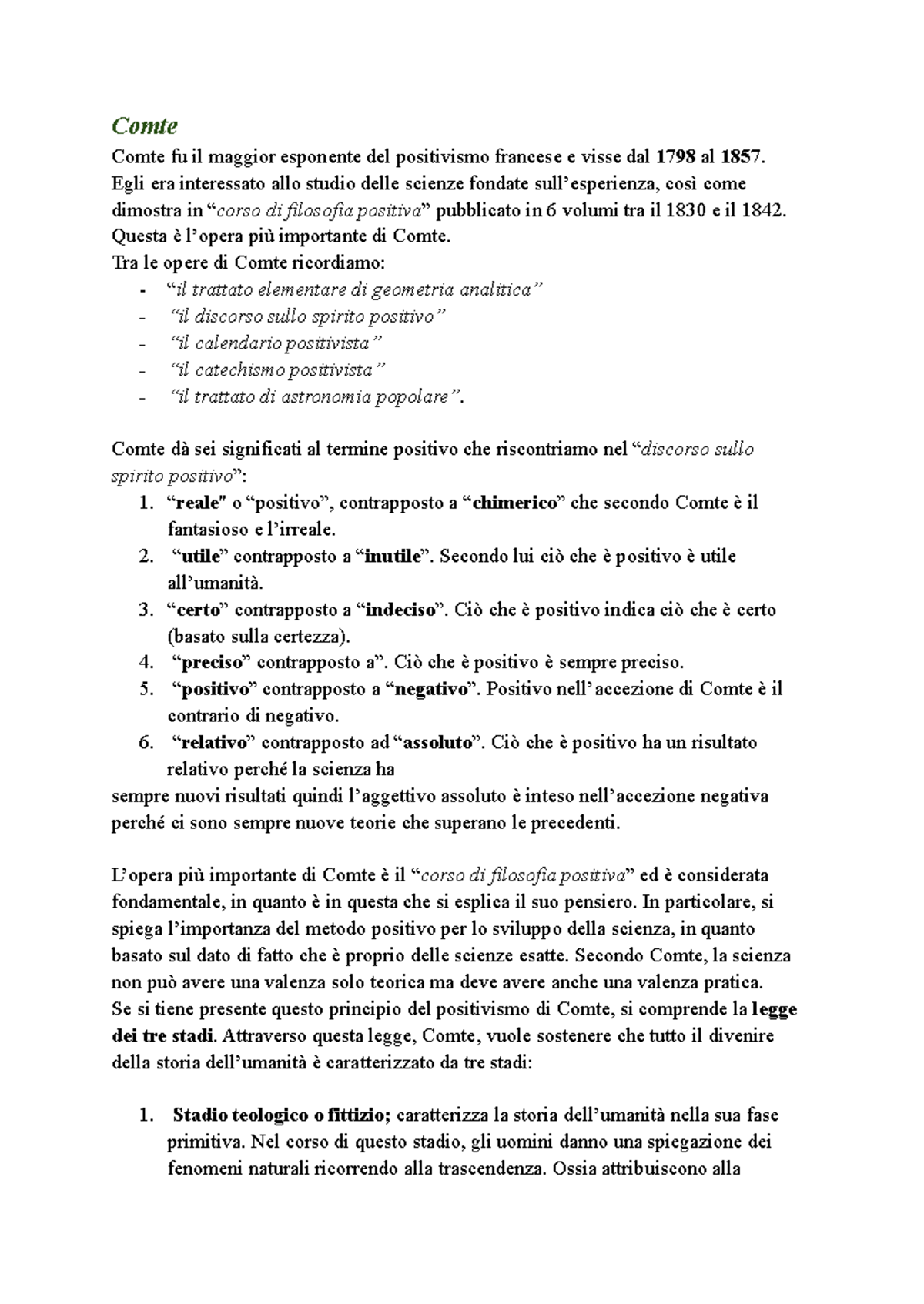 Comte - Comte Comte fu il maggior esponente del positivismo francese e ...