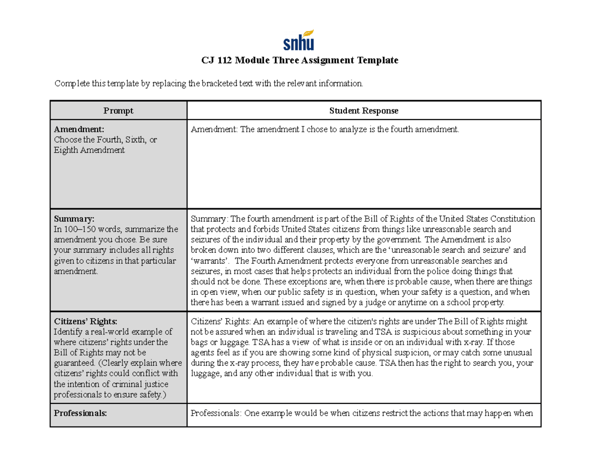 Criminal Justice Module 3 part 2 - CJ 112 Module Three Assignment ...