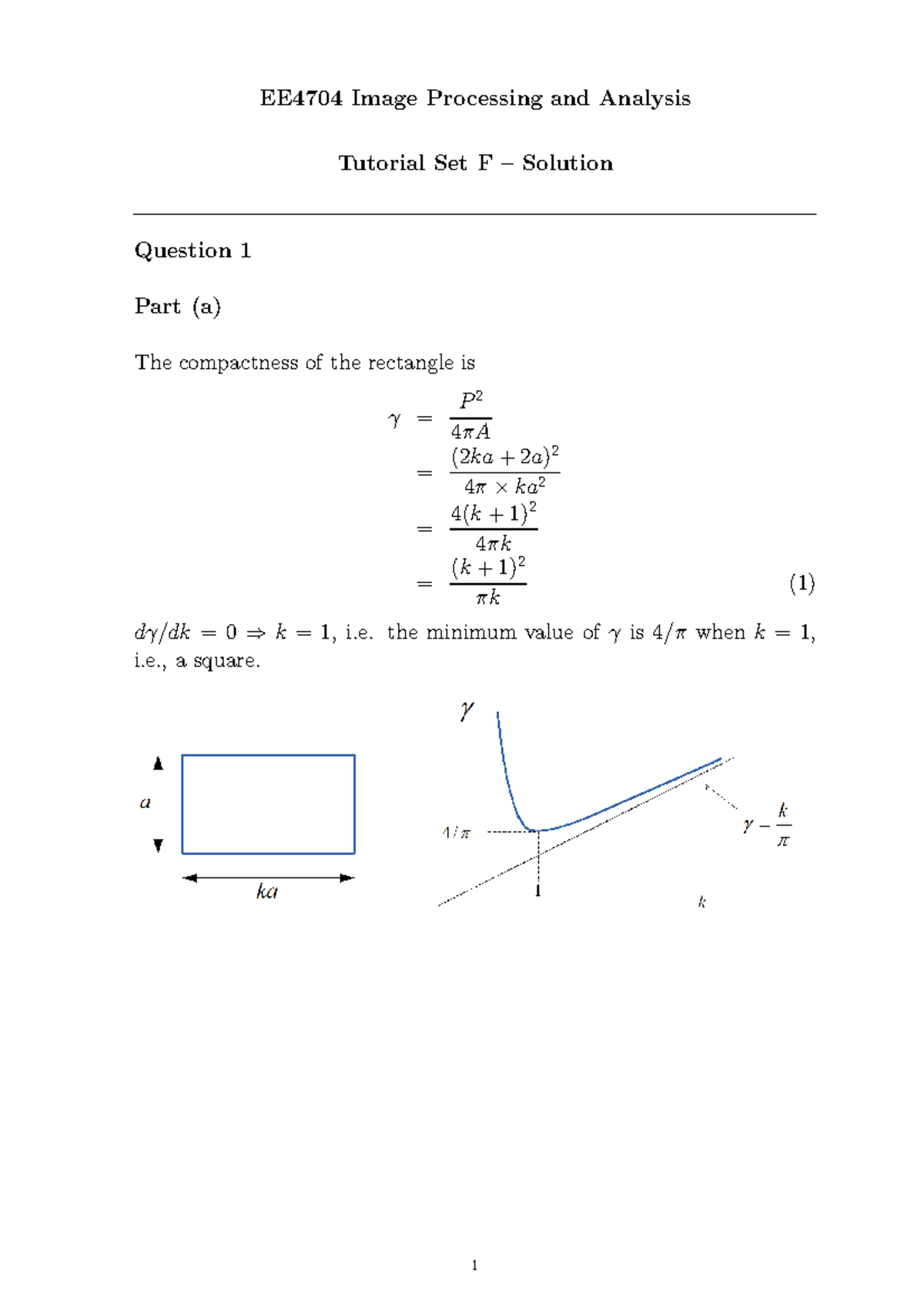 Tut F Sol Tutorial F Solution Ee4704 Image Processing And Analysis Tutorial Set F Solution 