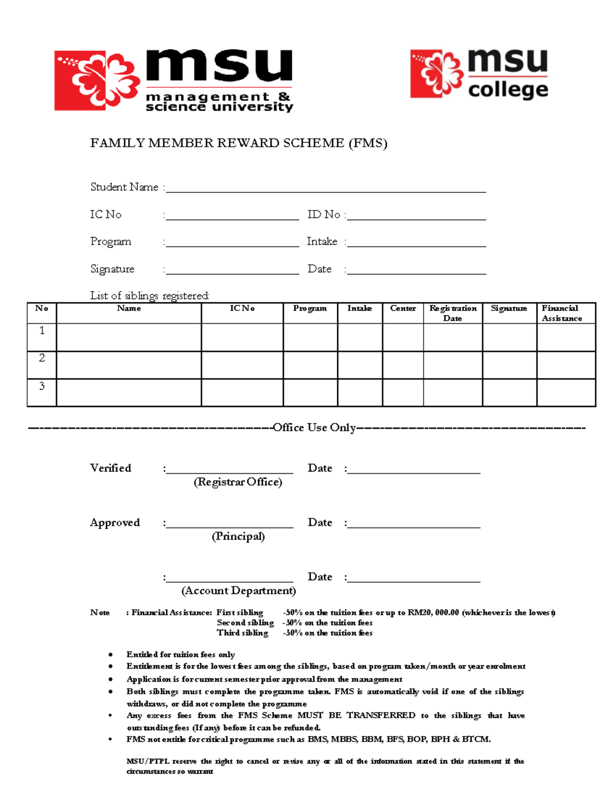 Family Member Reward Scheme - FAMILY MEMBER REWARD SCHEME (FMS) Student ...