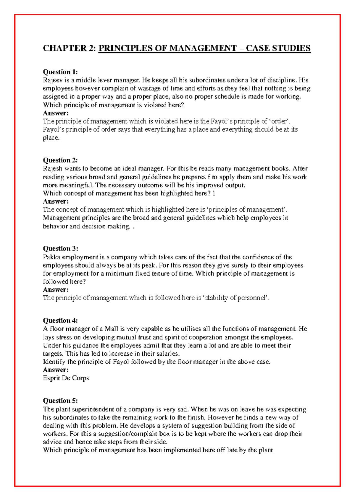 Chapter 2 CASE Studies 1 - CHAPTER 2: PRINCIPLES OF MANAGEMENT – CASE ...
