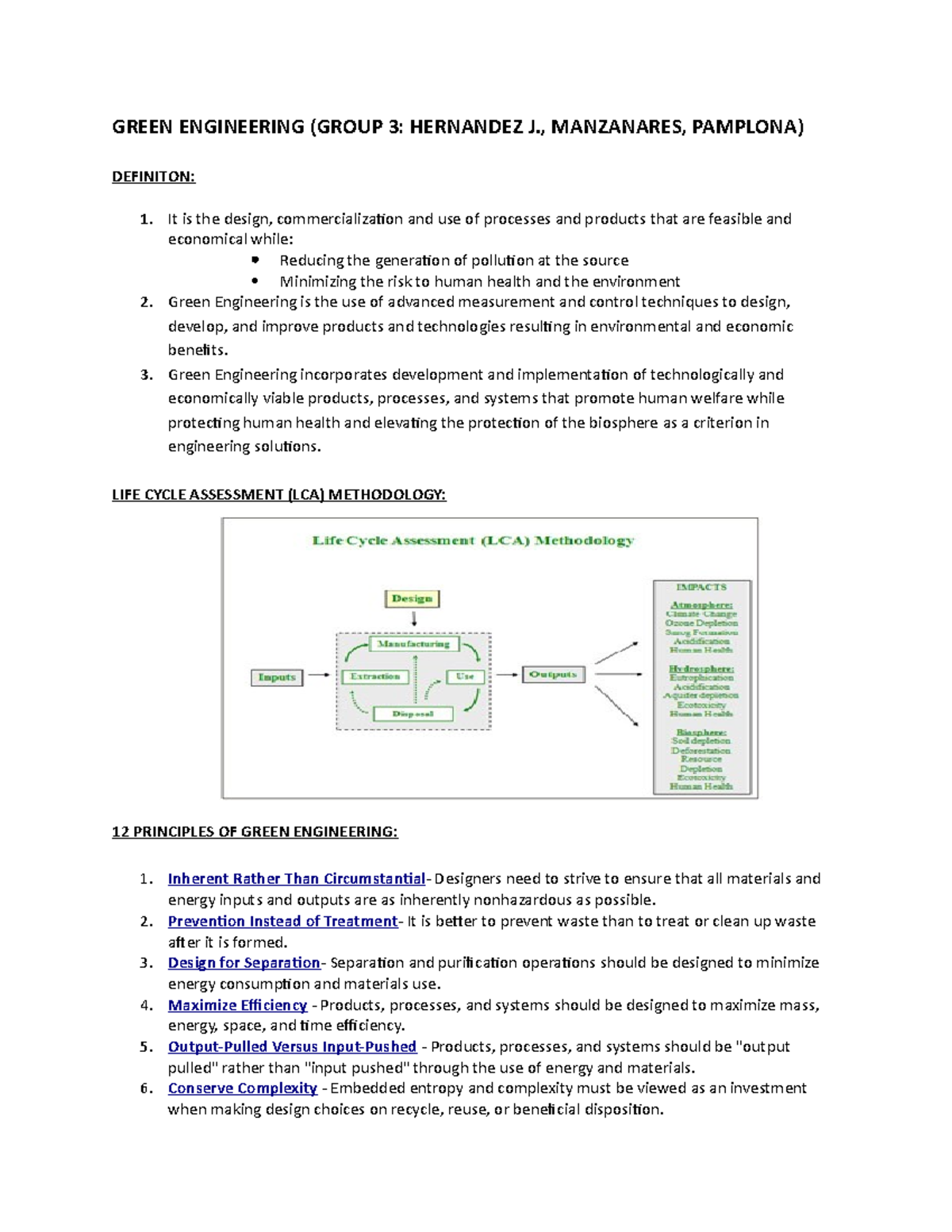 Green Engg (detailed) - GREEN ENGINEERING (GROUP 3: HERNANDEZ J ...