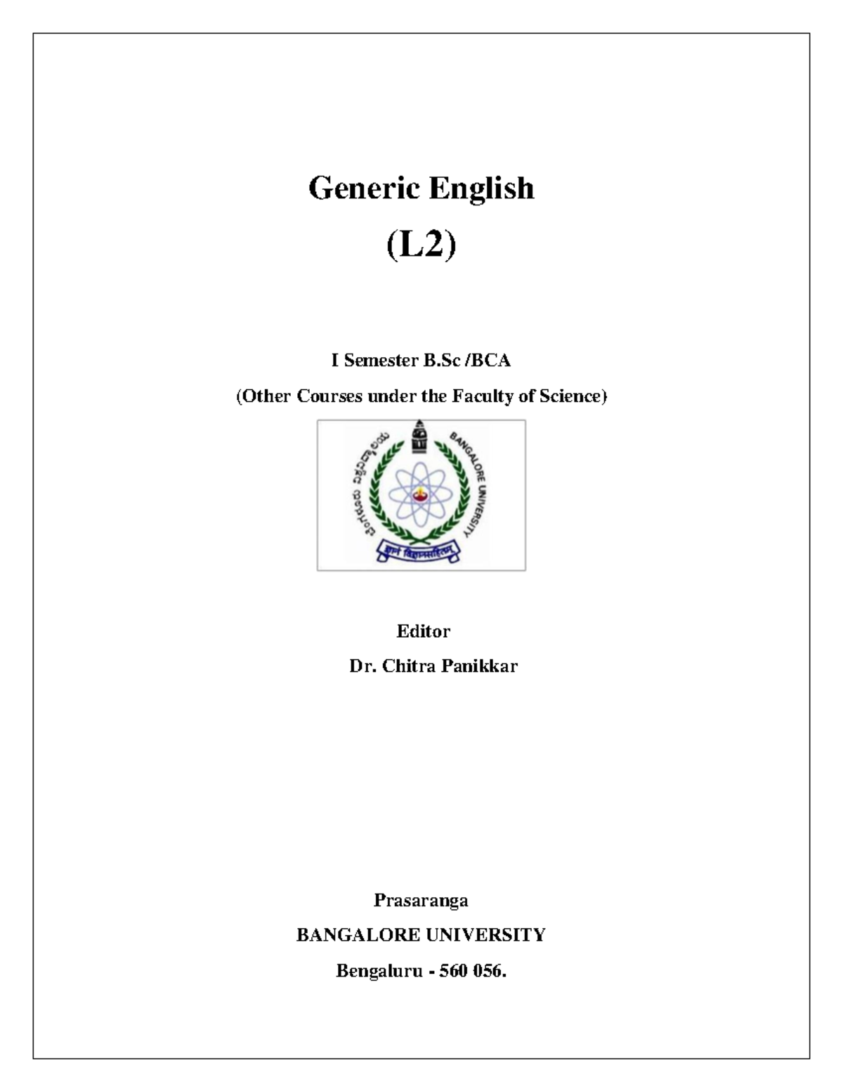 First sem BCA-BSc - good notes - Generic English (L2) I Semester B /BCA ...