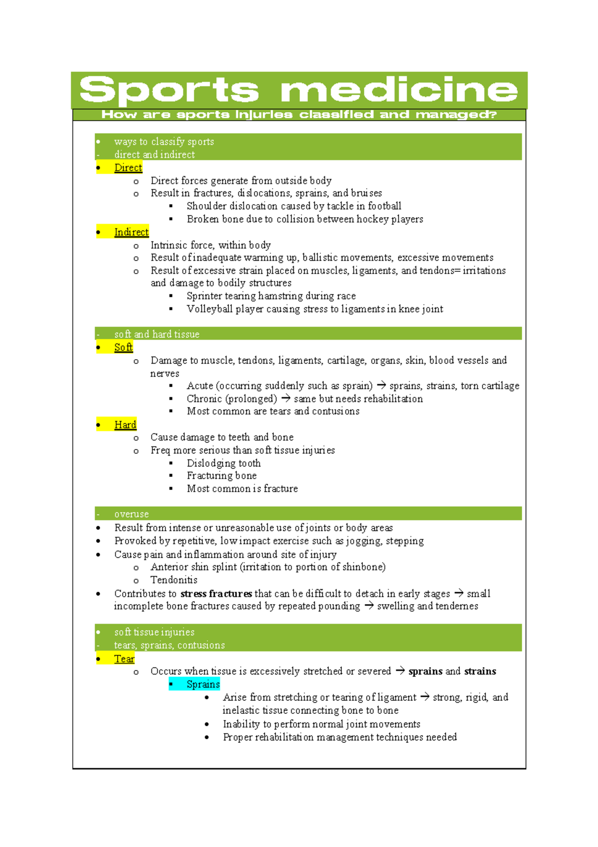 Assessment task 1 notes - Sports medicine How are sports injuries ...
