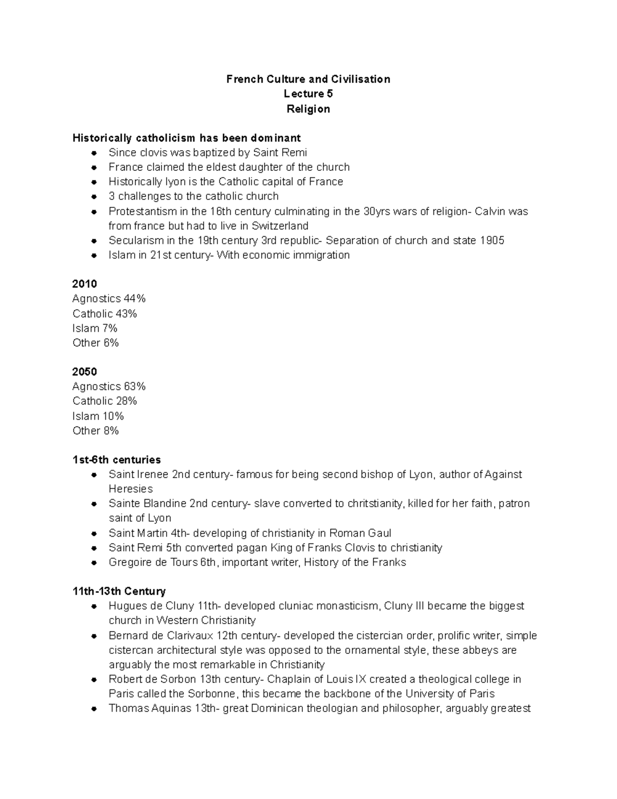 French Culture and Civilisation- Lecture 5 - French Culture and ...