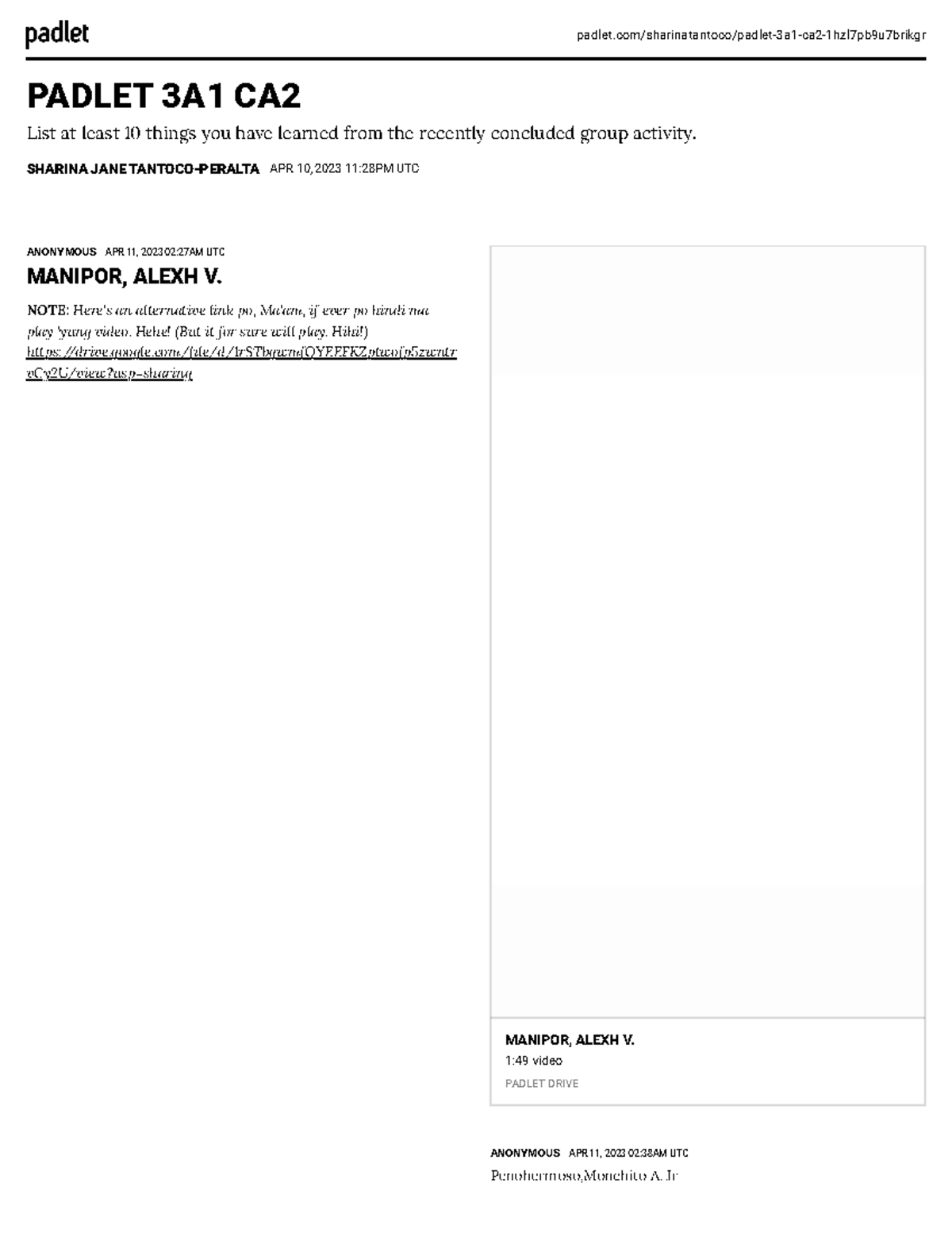 3A1 CA2 Padlet 1 - padlet/sharinatantoco/padlet-3a1-ca2-1hzl7pb9u7brikgr PADLET 3A1 CA List at ...