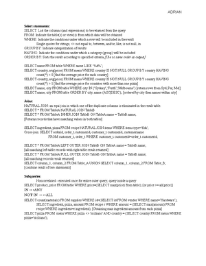 Database Cheat Sheet - Select Statement Clauses of the SELECT statement ...
