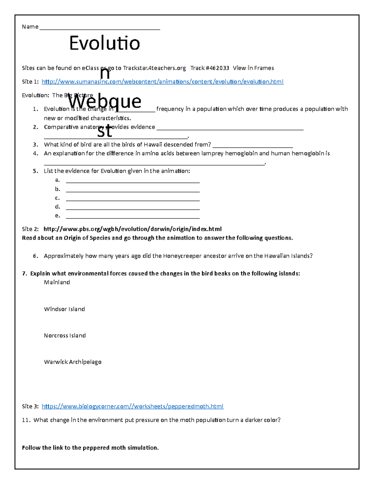 2019 Evolution Webquest - Name ...