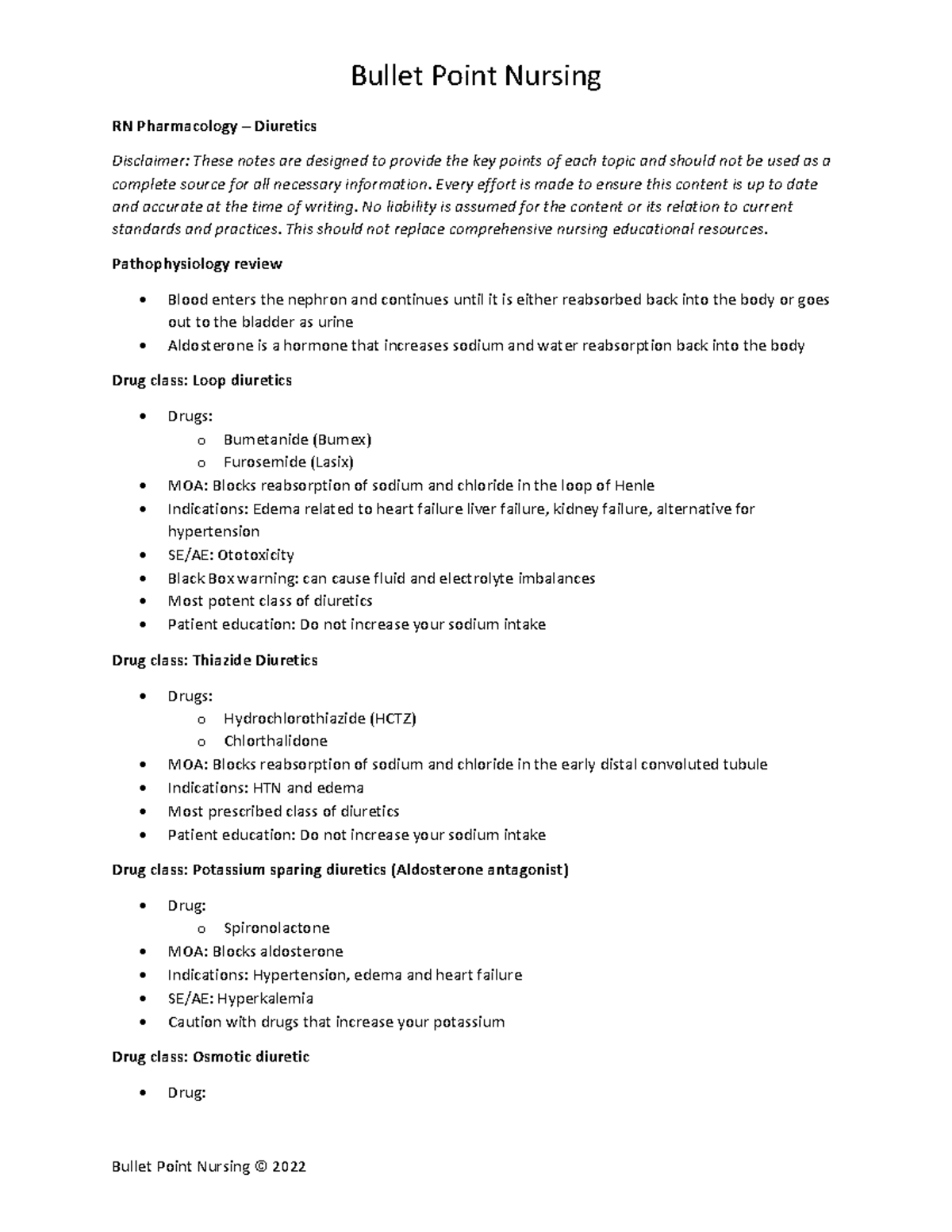 Bullet point nursing diurectics - Bullet Point Nursing Bullet Point ...