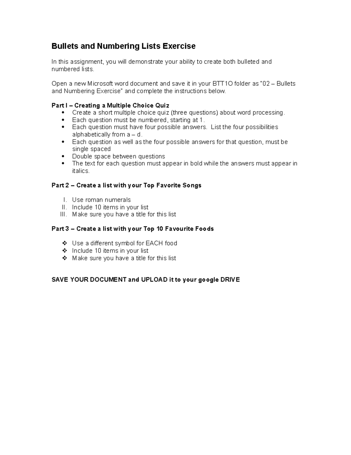 02 - Bullets and Numbering Exercise - Bullets and Numbering Lists ...