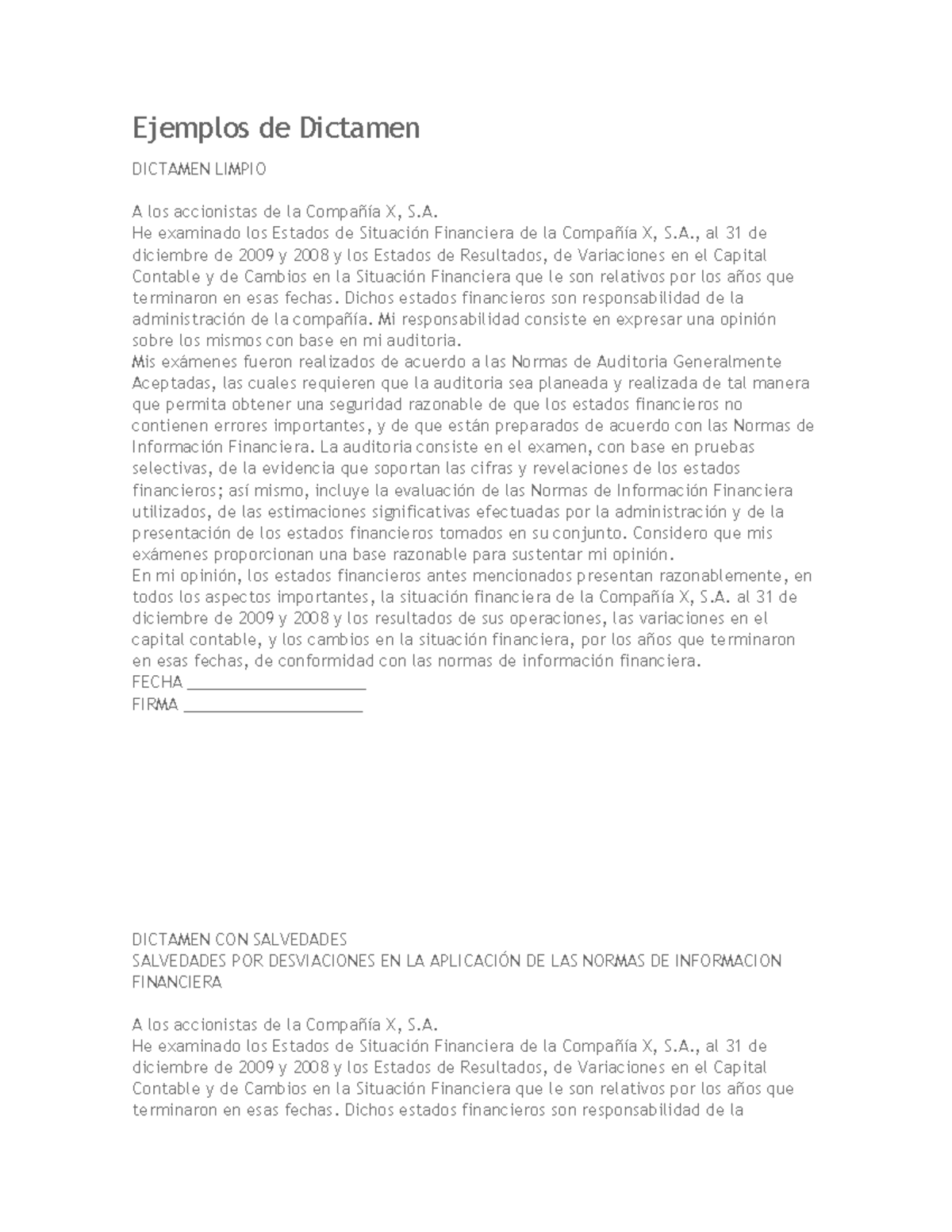 Dictamenes de auditoría - Ejemplos de Dictamen DICTAMEN LIMPIO A los ...