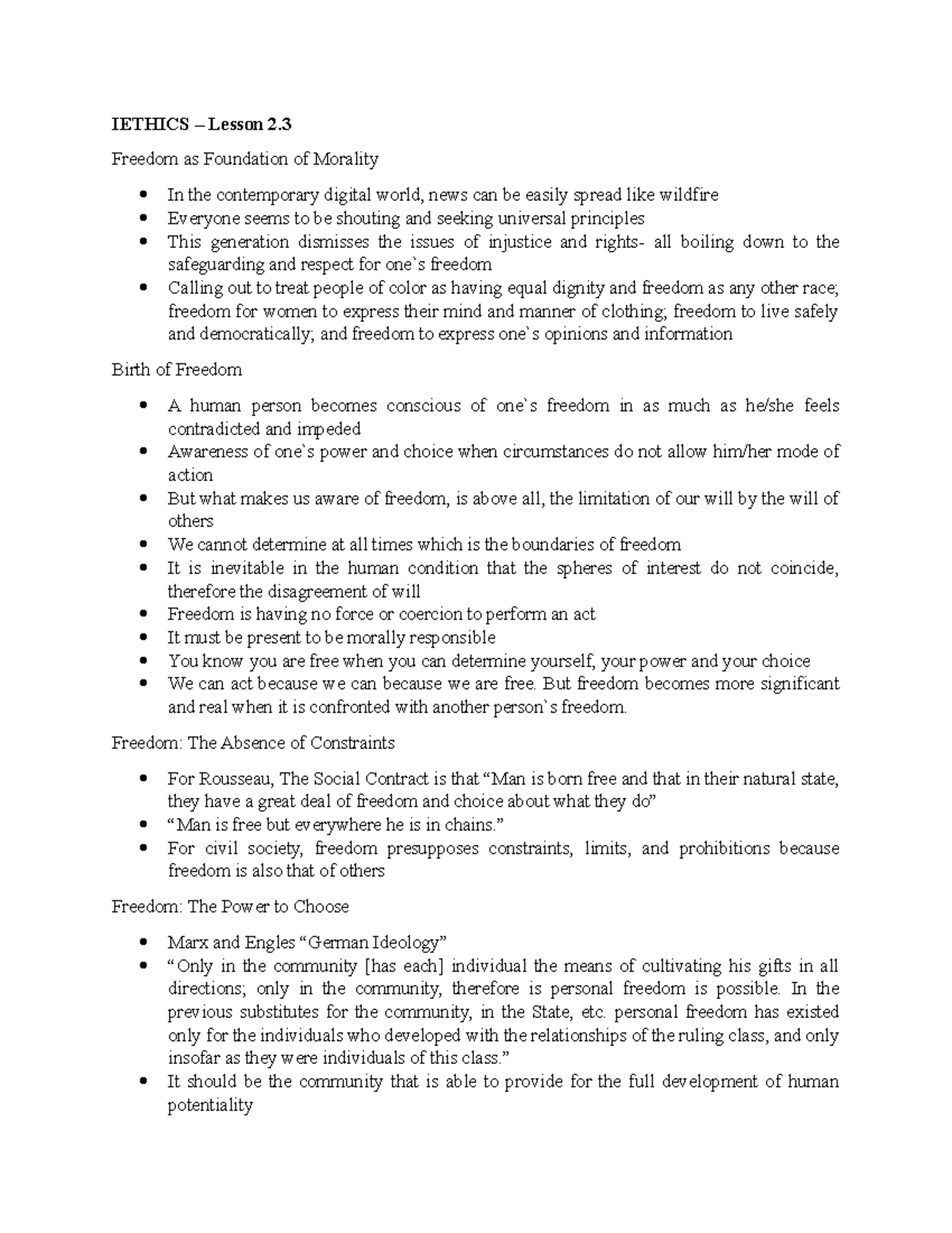 Iethics-Freedom - Ethics courses - IETHICS – Lesson 2. Freedom as ...