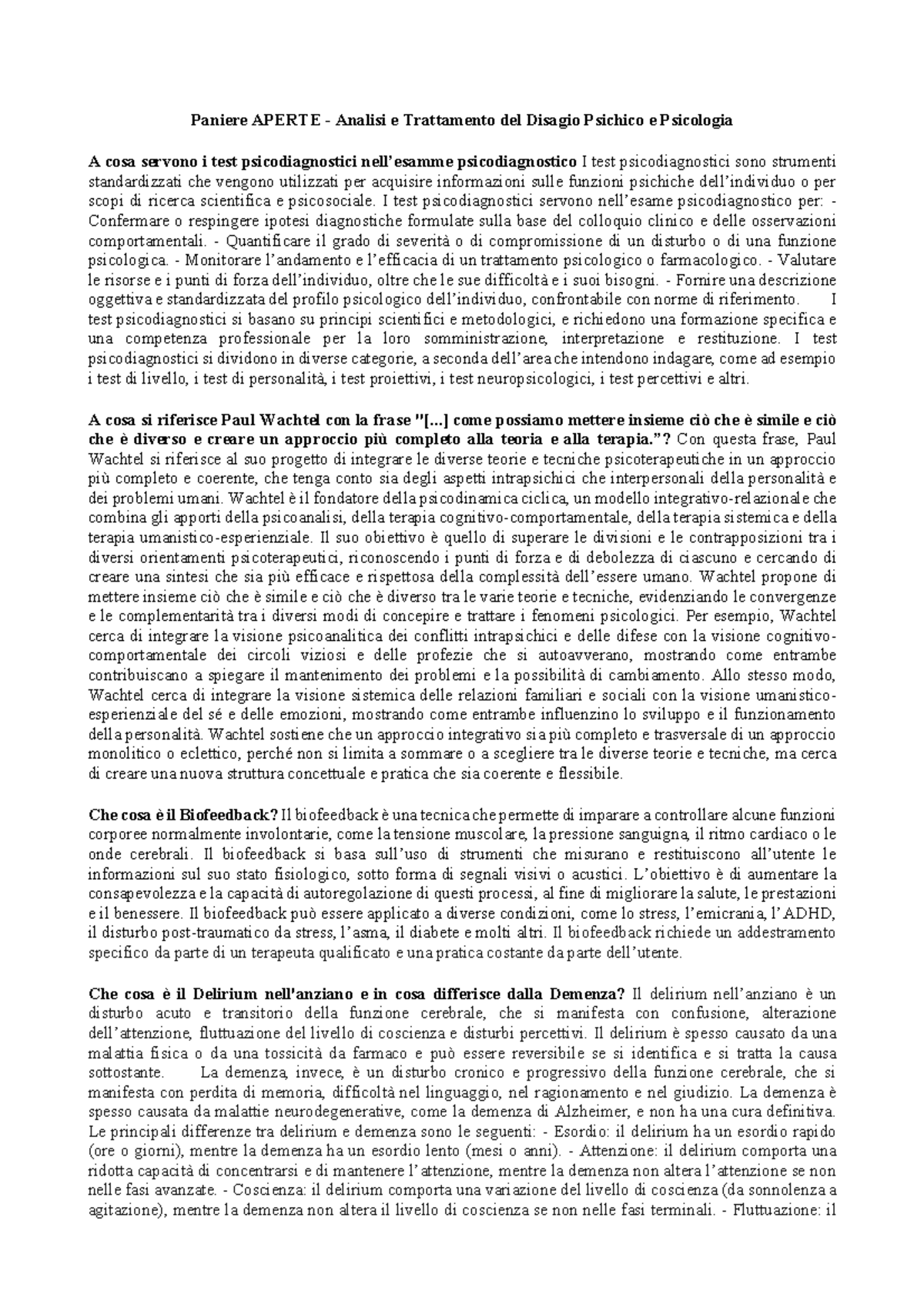 Paniere Aperte - Analisi e Trattamento del Disagio Psichico e ...