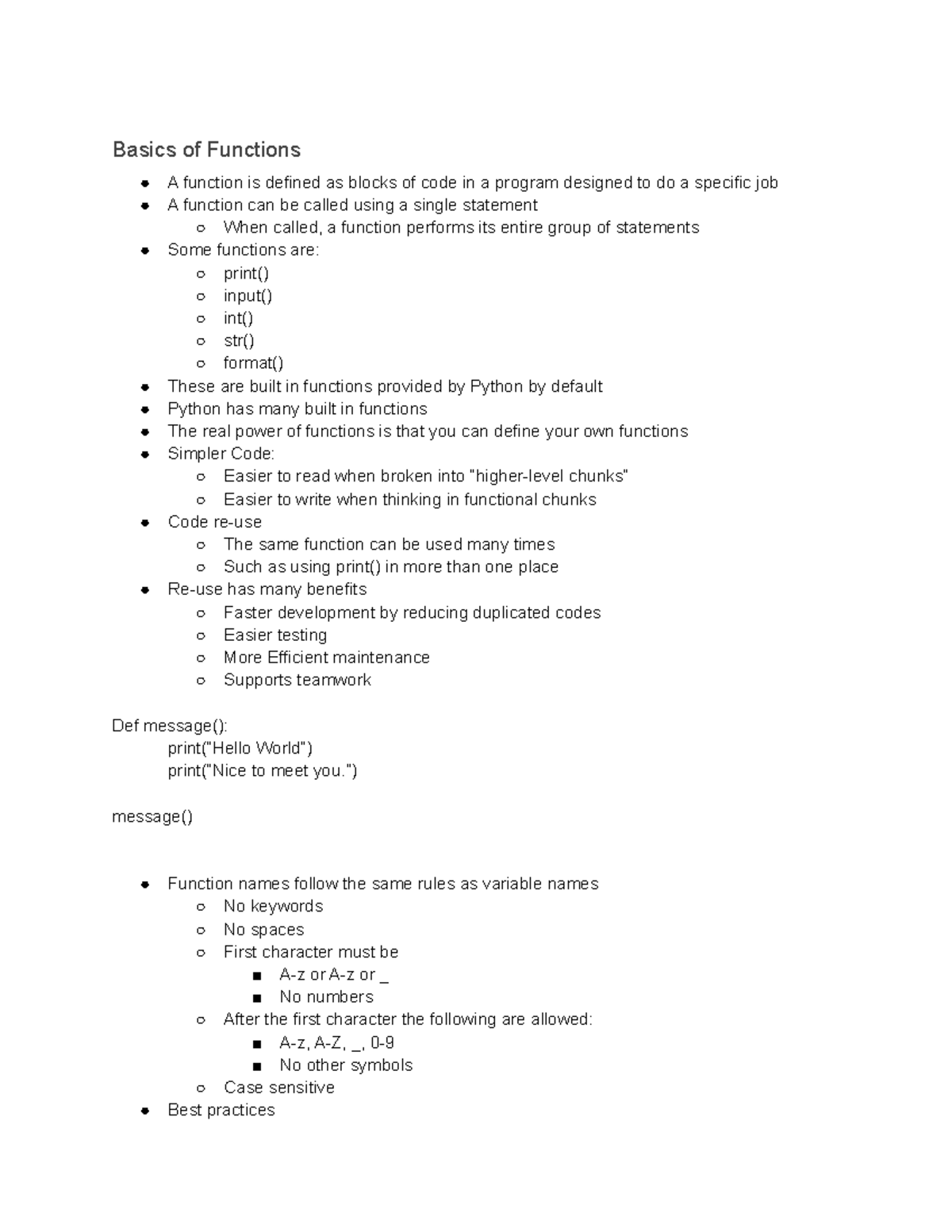 INFO 3020 Functions - Explains what a function is and how to write one ...