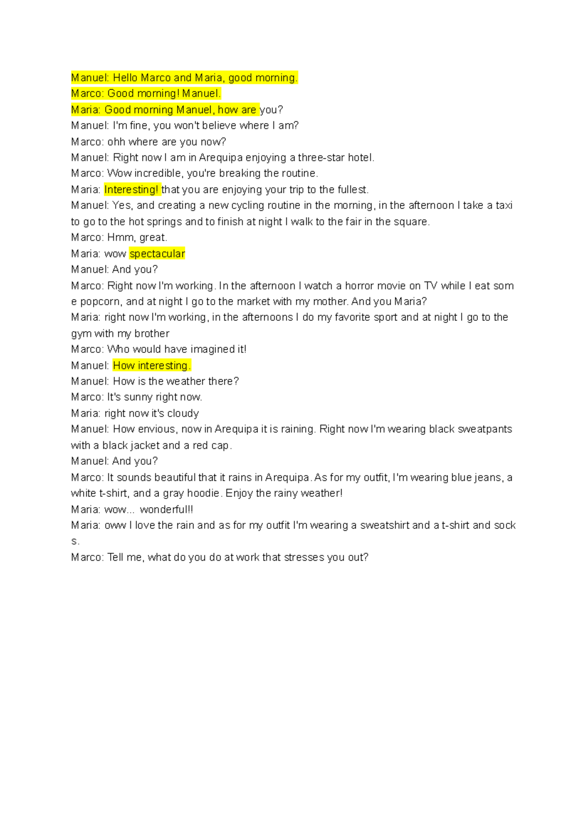 AA2 - English - ingles - Manuel: Hello Marco and Maria, good morning ...