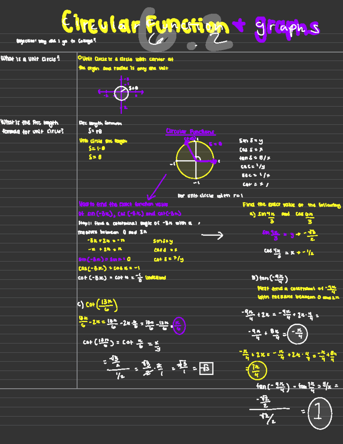 6.2 Circular Functions and Graphs - MATH 1022 - Studocu