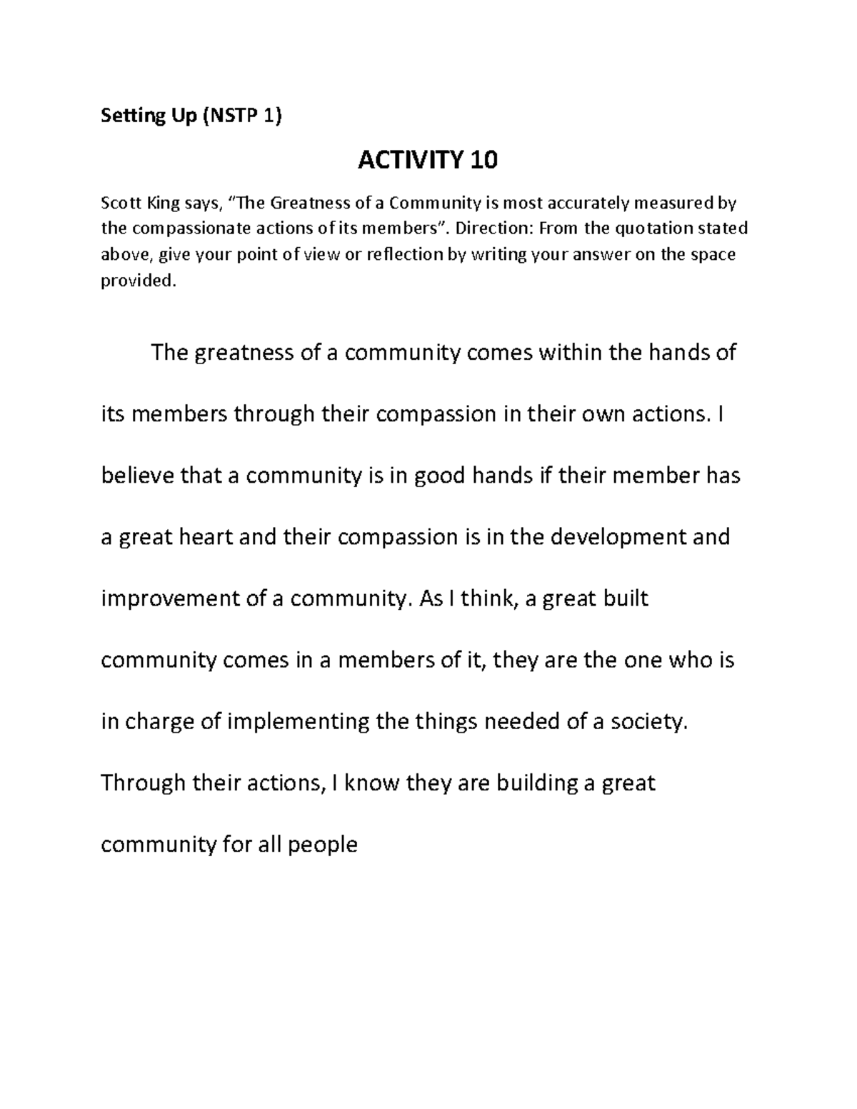 Setting UP Activity 10 - Setting Up (NSTP 1) ACTIVITY 10 Scott King ...