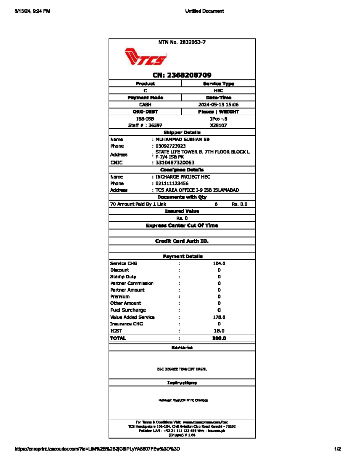 TCS Receipt - Branding Unit 24 - Studocu