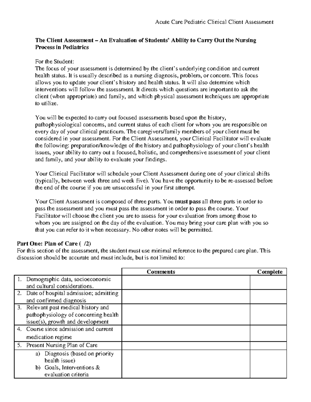 Acute Care Client Assessment 2018 Final - The Client Assessment – An ...