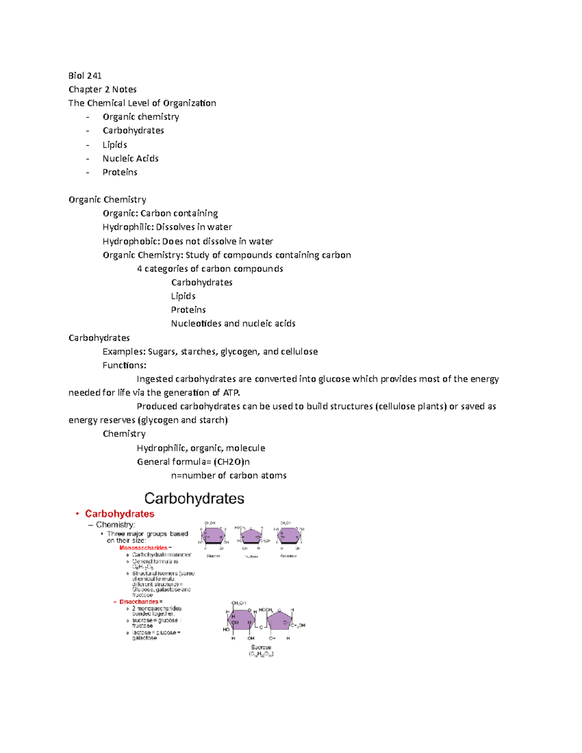 Biol 241 Chapter 2 notes - Biol 241 Chapter 2 Notes The Chemical Level ...