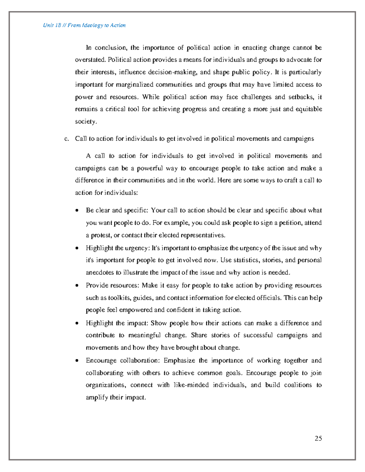 Pages 25-26 UNIT 18 From Ideology to Action - Unit 18 // From Ideology ...