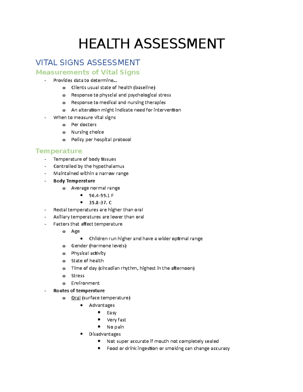 Health assessment (fall 2020) - HEALTH ASSESSMENT VITAL SIGNS ...