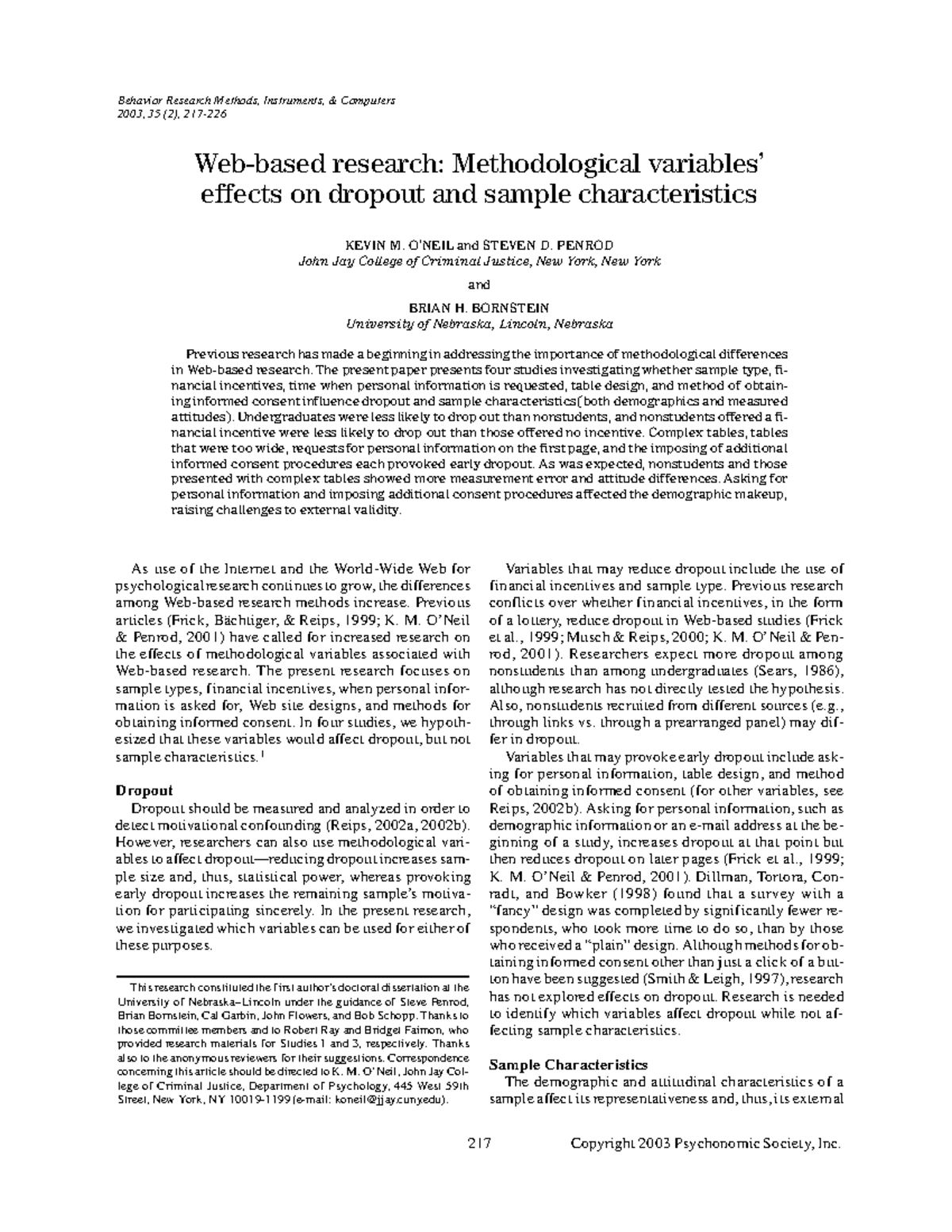 ONeil 2003 Article Web-based Research Methodologica - Behavior Research ...