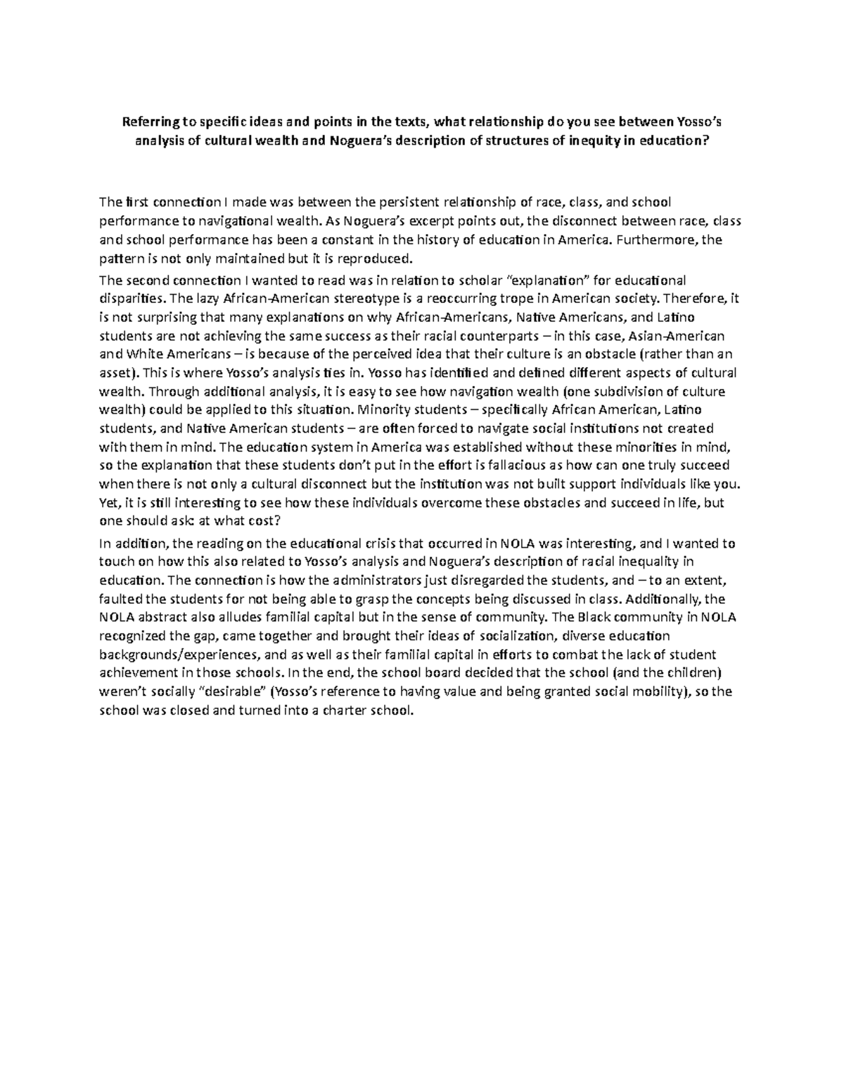 Reading Response One - Referring to specific ideas and points in the ...