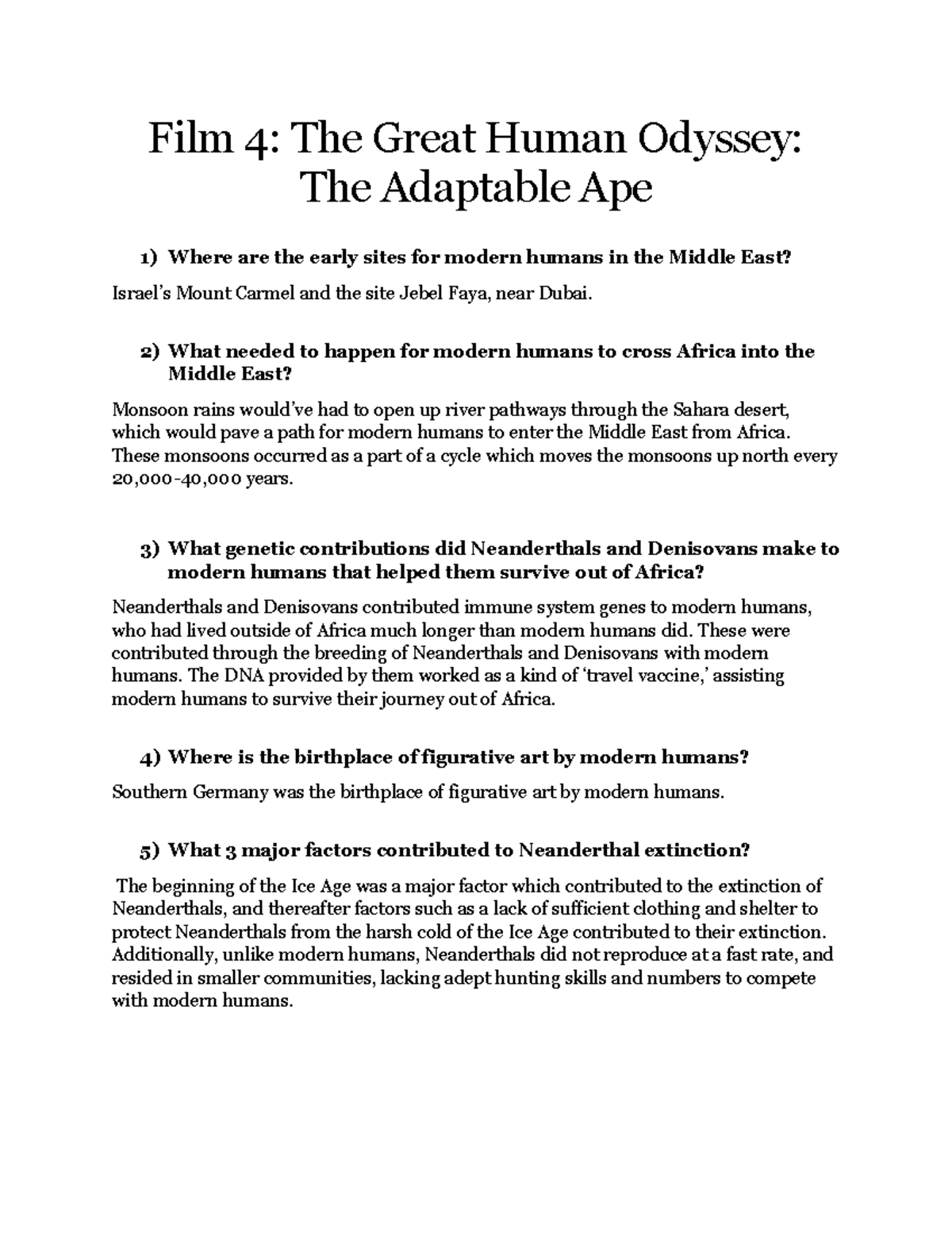 Film 4 Questions - Film 4 Answers - Film 4: The Great Human Odyssey ...