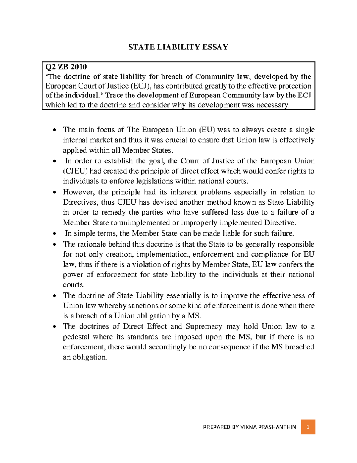 State Liabilty Essay - STATE LIABILITY ESSAY The main focus of The ...