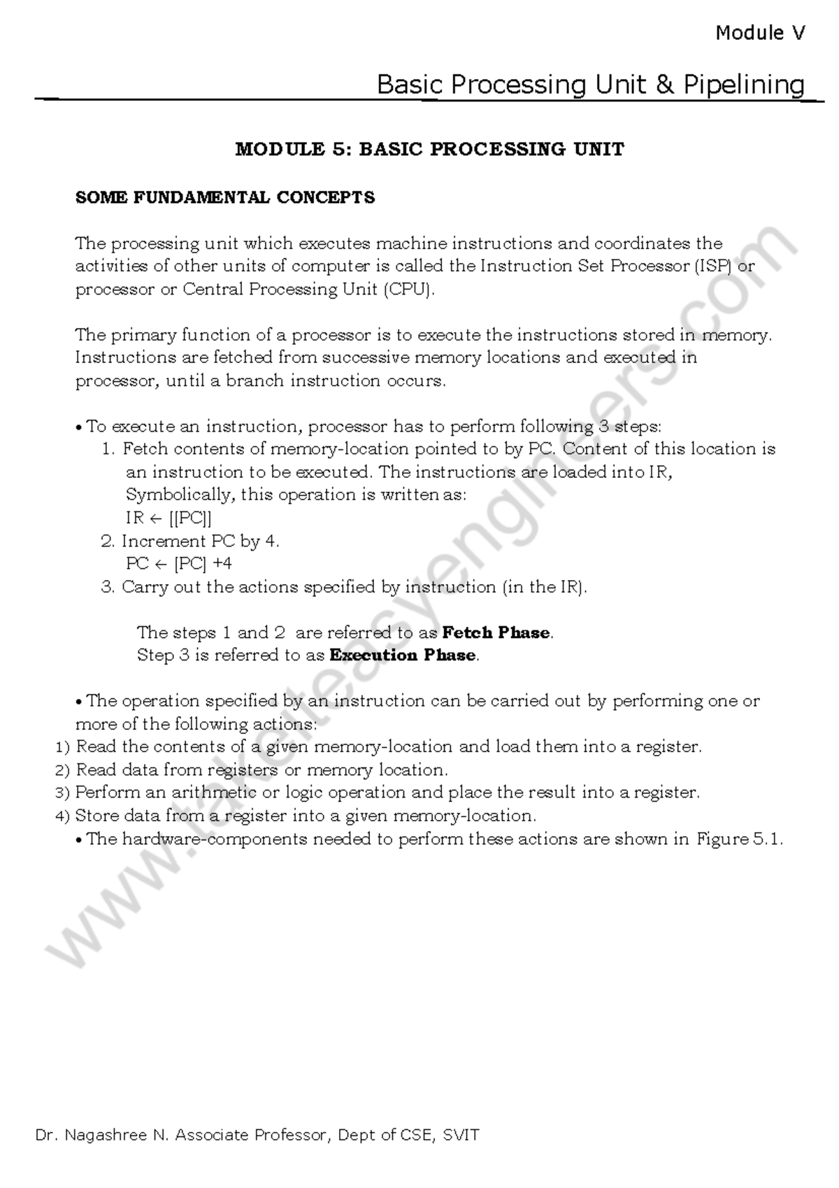 CO MOD 5 - Notes for CO - Basic Processing Unit & Pipelining Dr ...