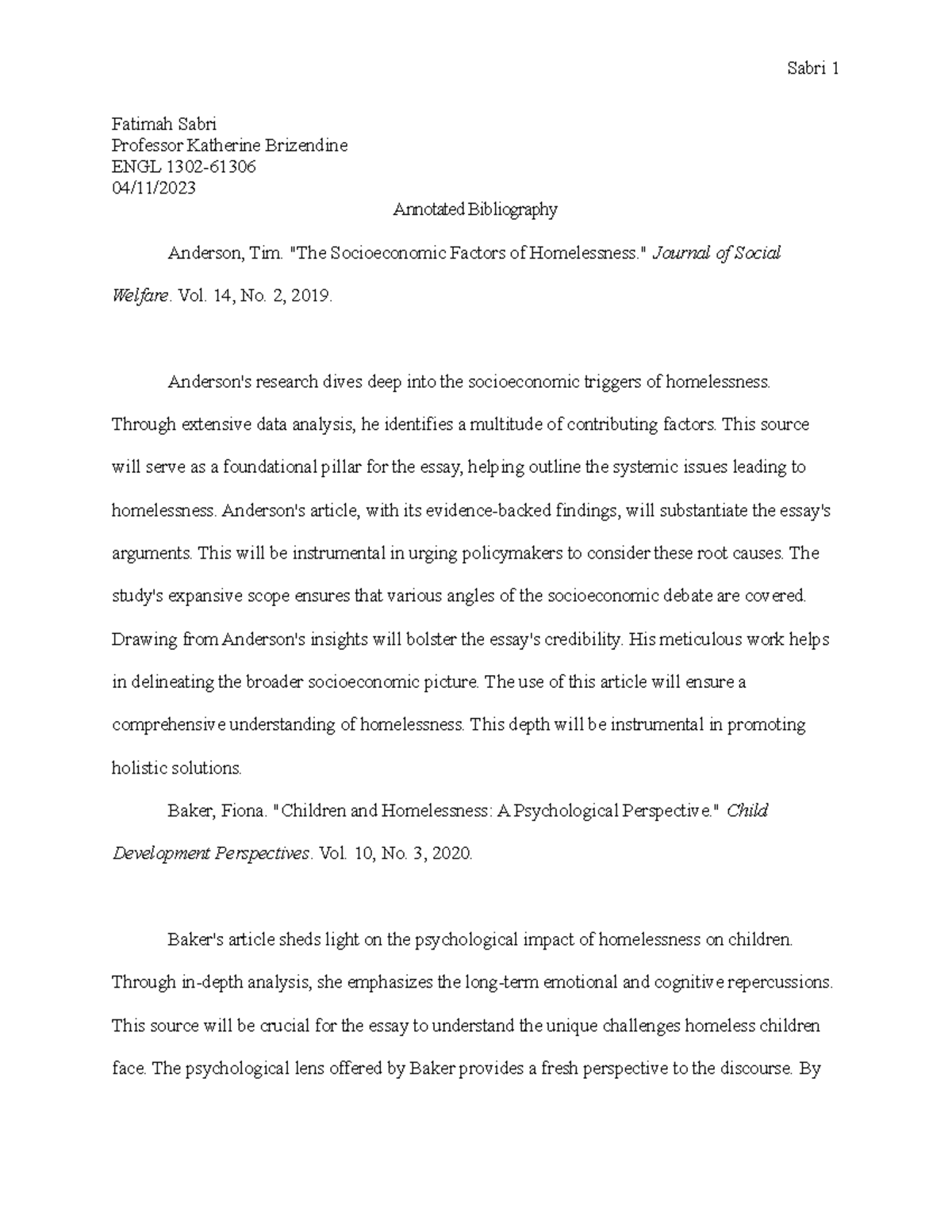 AB - essay - Fatimah Sabri Professor Katherine Brizendine ENGL 1302- 04 ...