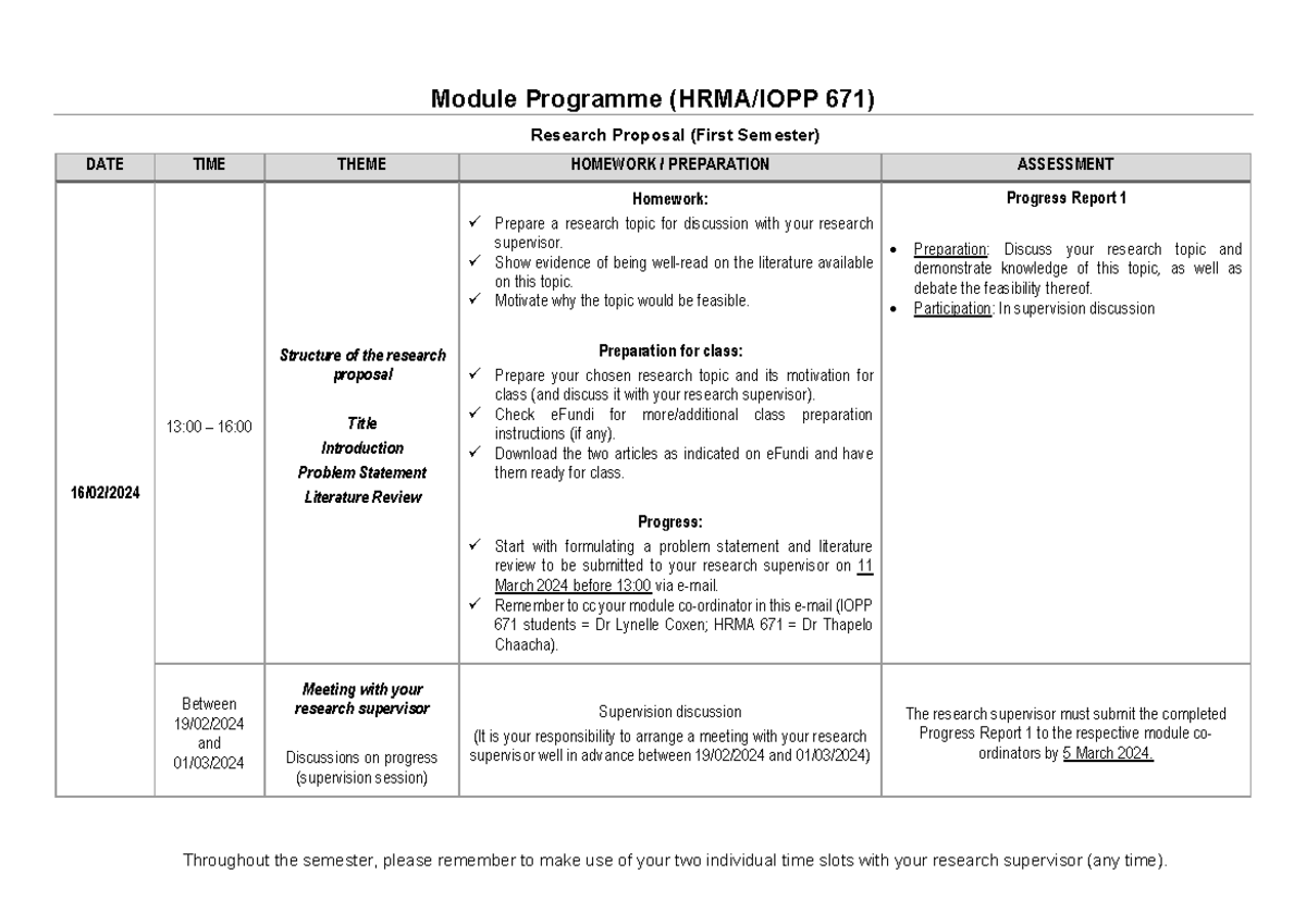 Module Programme First Semester - Module Programme (HRMA/IOPP 671 ...
