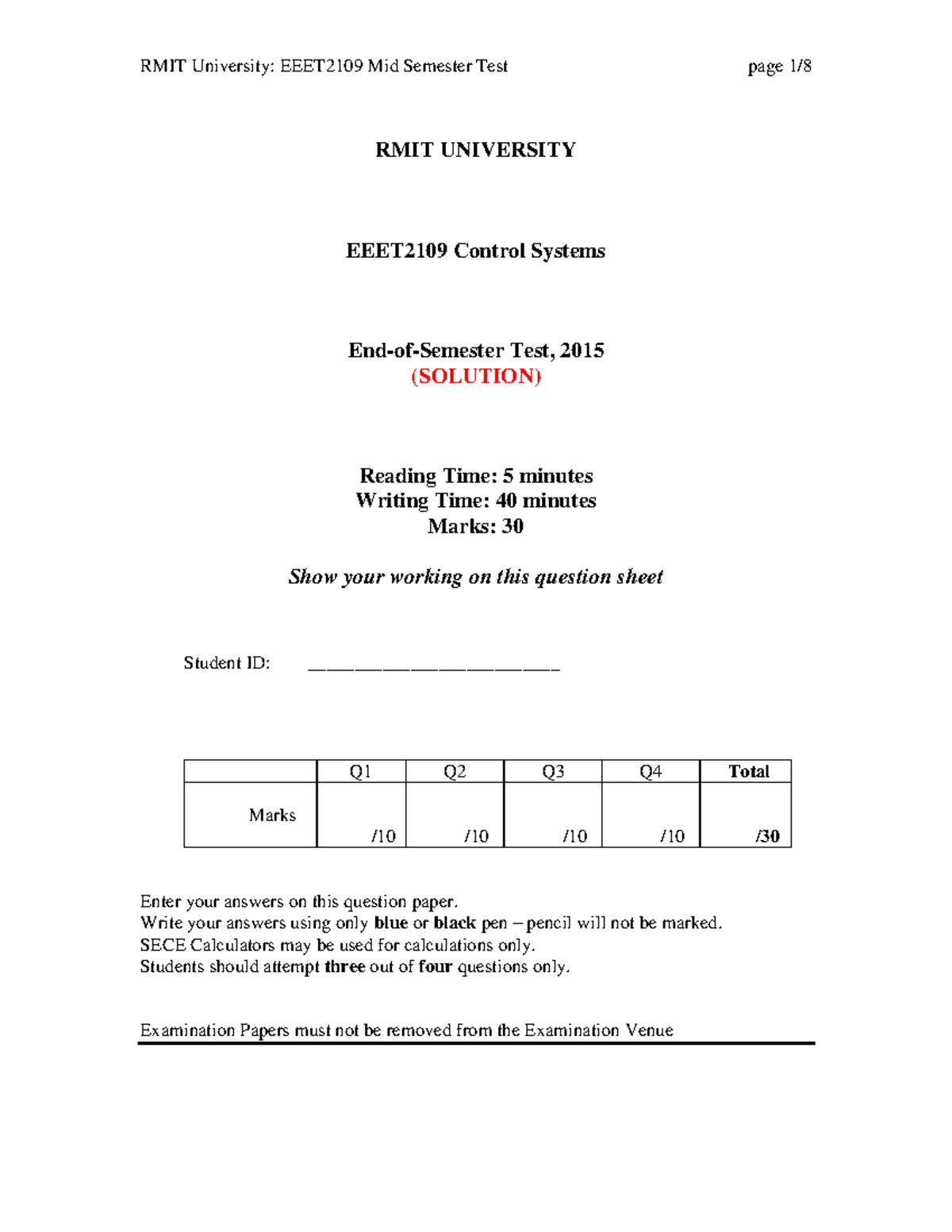 EEET2109 EST 2015 Solution - RMIT University: Mid Semester Test page ...