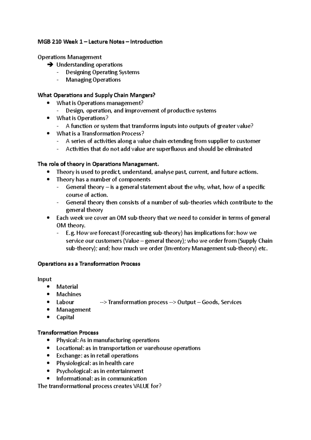 MGB 210 Week 1 - lecture - MGB 210 Week 1 – Lecture Notes ...