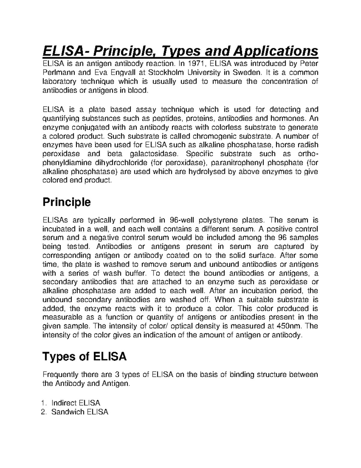 Principle and Application of Elisa - ELISA- Principle, Types and Applications ELISA is an ...