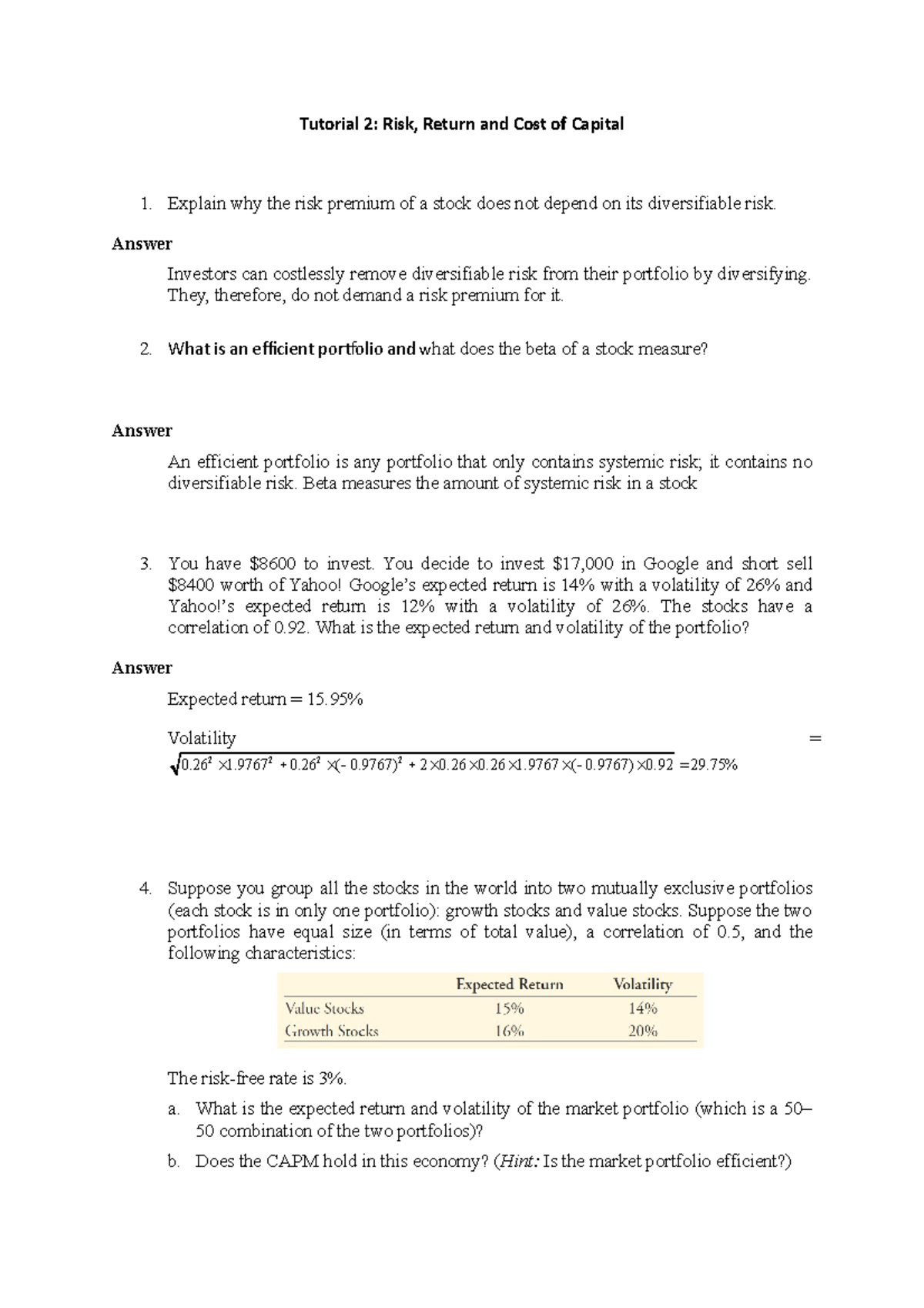 Tutorial 2 Coc Solution Tutorial 2 Risk Return And Cost Of Capital tutorial-2-coc-solution-tutorial-2-risk-return-and-cost-of-capital