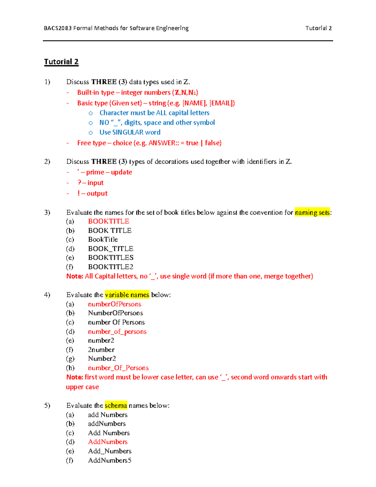 Tutorial 02 - BACS2083 Formal Methods for Software Engineering Tutorial 2 Tutorial 2 1) Discuss ...