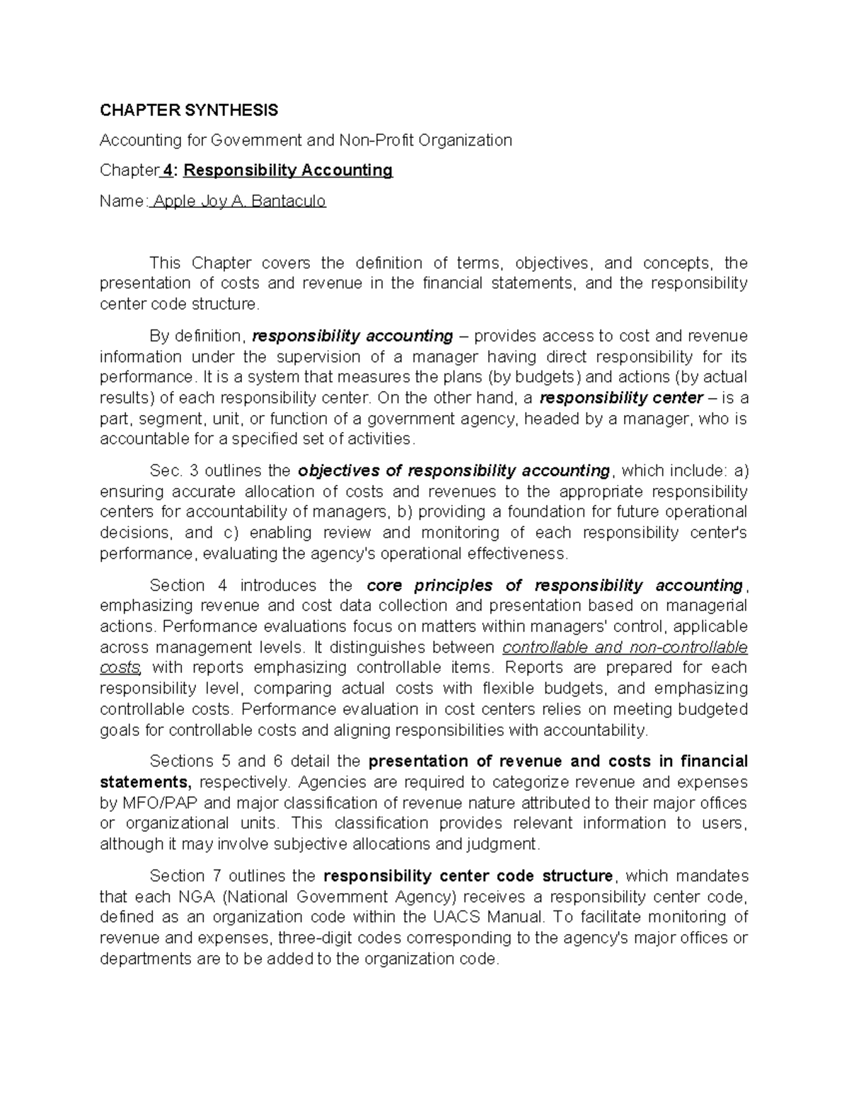 Chapter 4 Synthesis - BREAK A LEG! - CHAPTER SYNTHESIS Accounting for ...