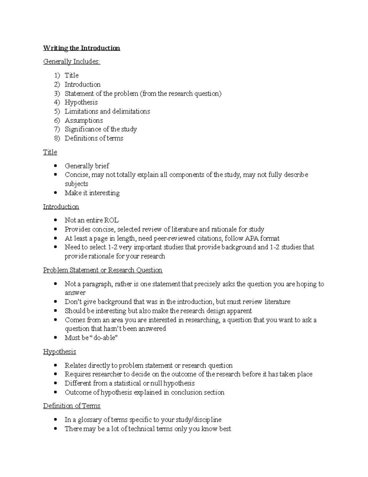 Writing the Introduction PP Notes - Writing the Introduction Generally ...