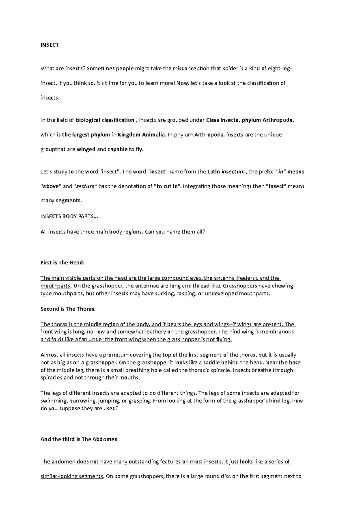 Insect final - Zoology Topics - Bachelor of Secondary Education - BSED ...