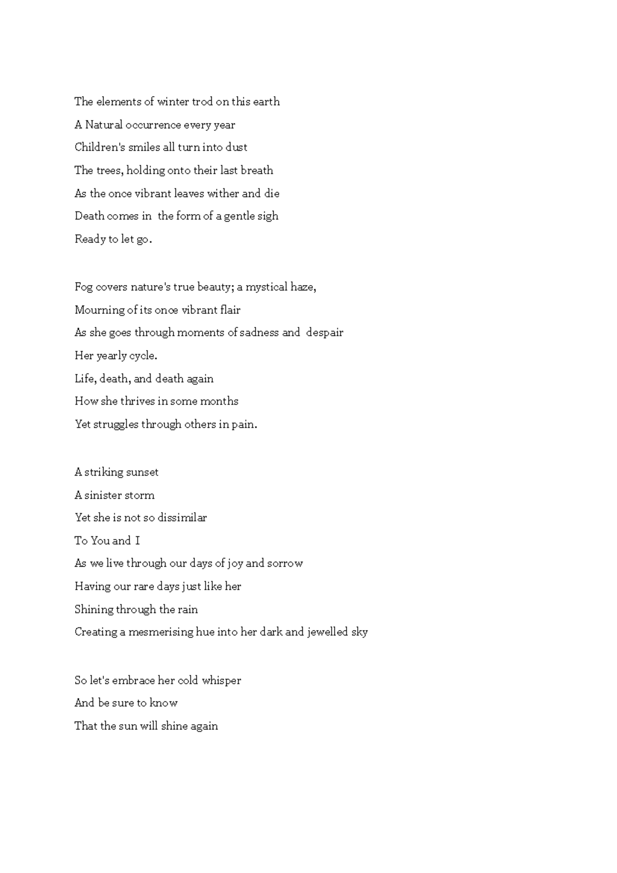 Loudspeaker poem - Poem I did for English based on winter weather - The ...