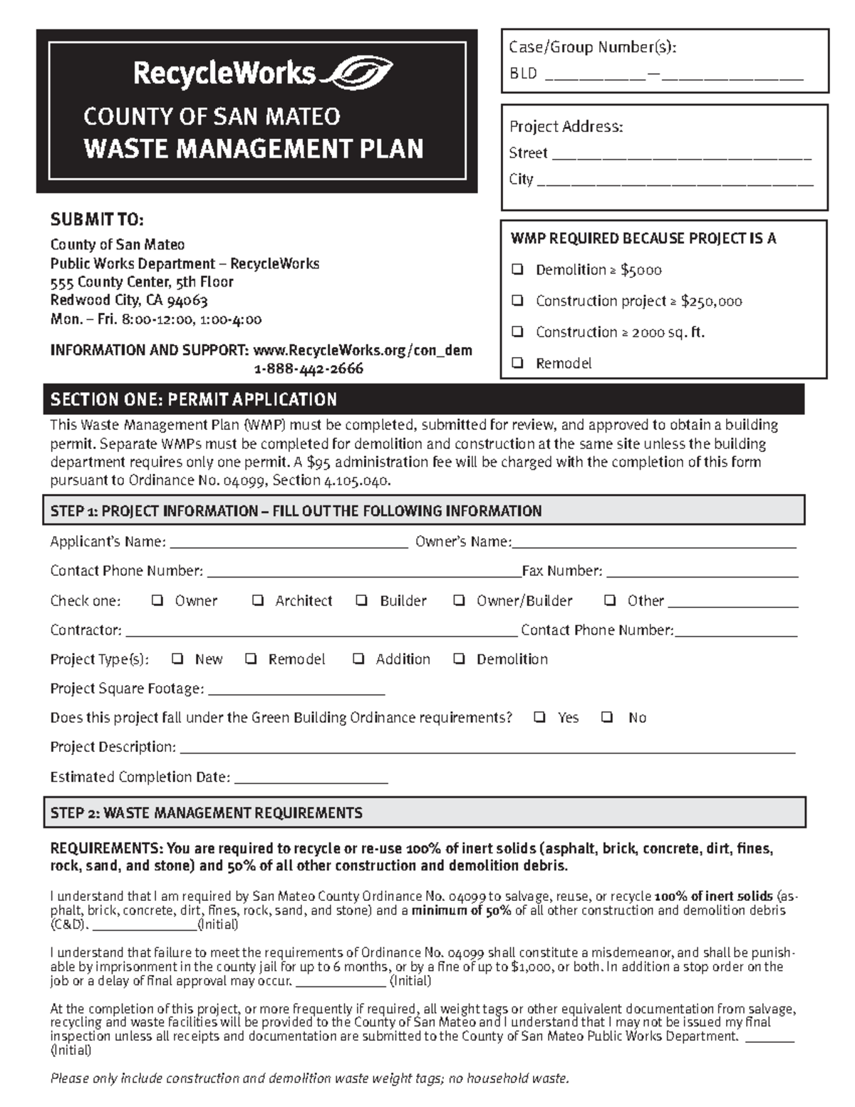 Wastemanagement form - n.a - Case/Group Number(s): BLD —_____ Project ...