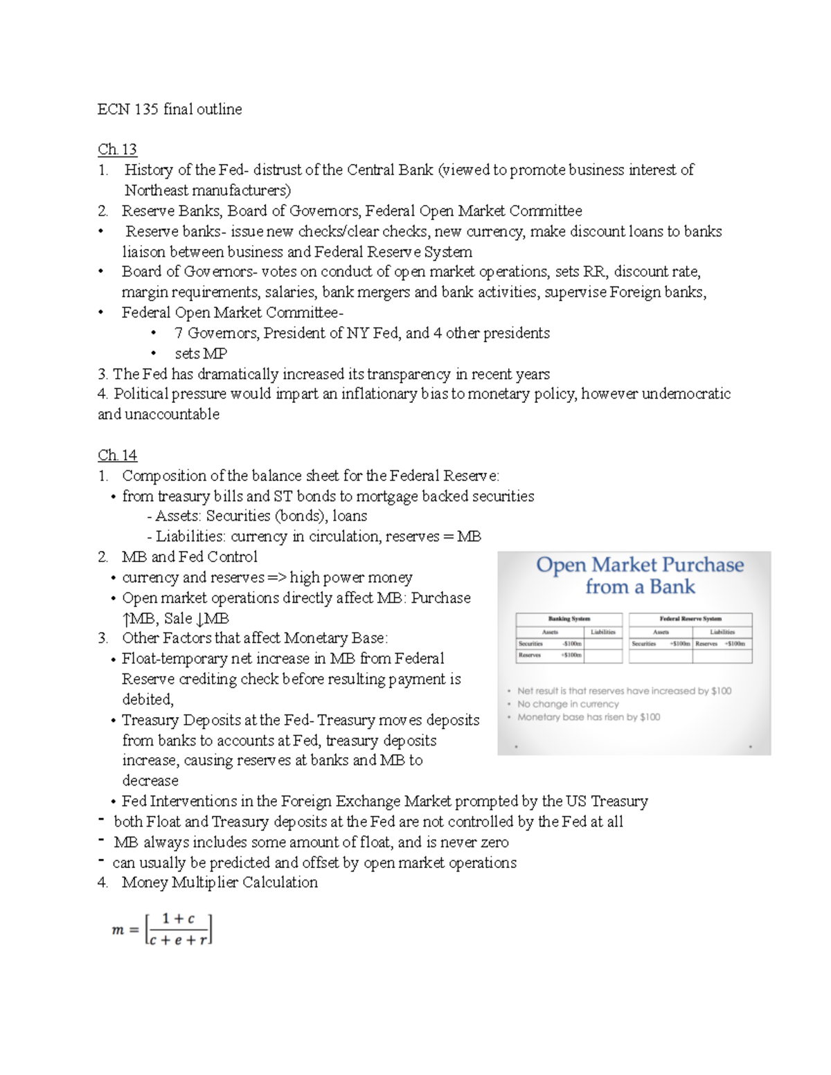 ECN 135 course overview - ECN 135 final outline Ch. History of the Fed ...