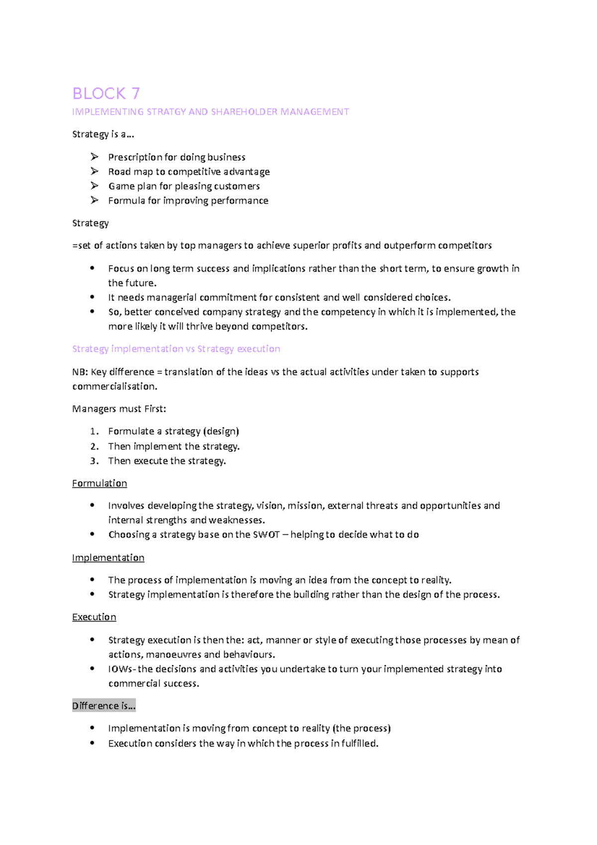 OBS- Block 7 - OBS 330 NOTES BASED OF OFF LECTURES. - BLOCK 7 ...